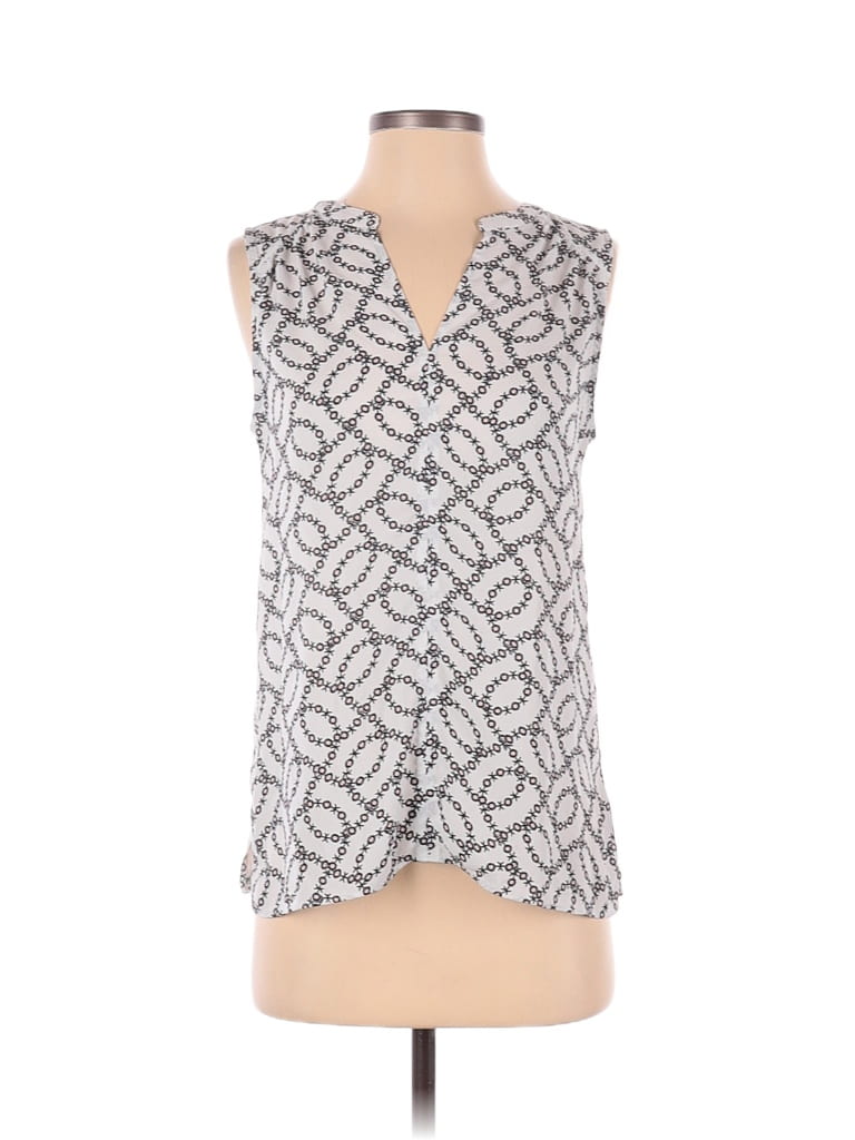 Ann Taylor Loft 100 Rayon Chevron Herringbone Chevron White Sleeveless