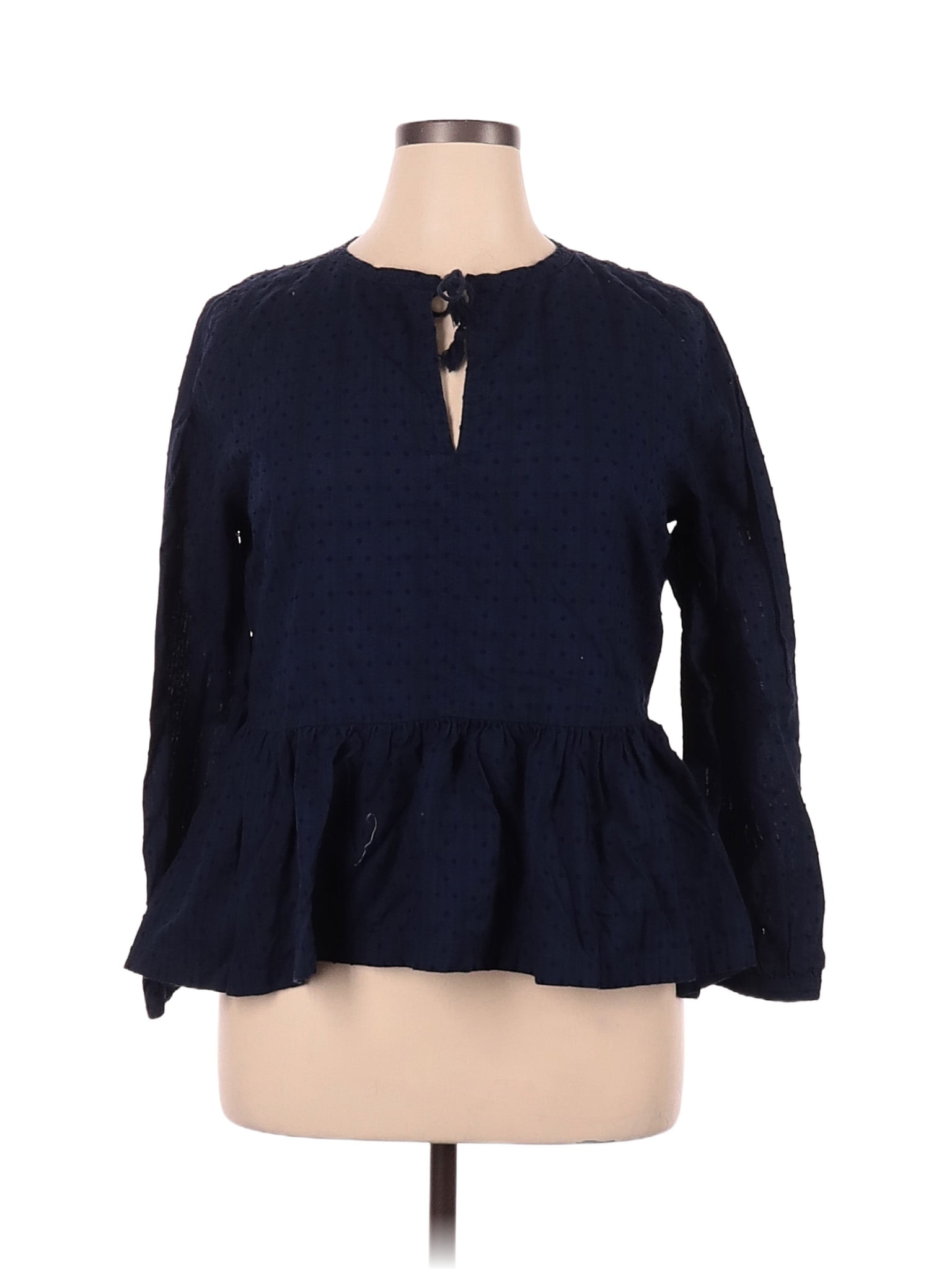 J.Crew 100% Cotton Polka Dots Navy Blue Long Sleeve Blouse Size 14 - 84% off | thredUP
