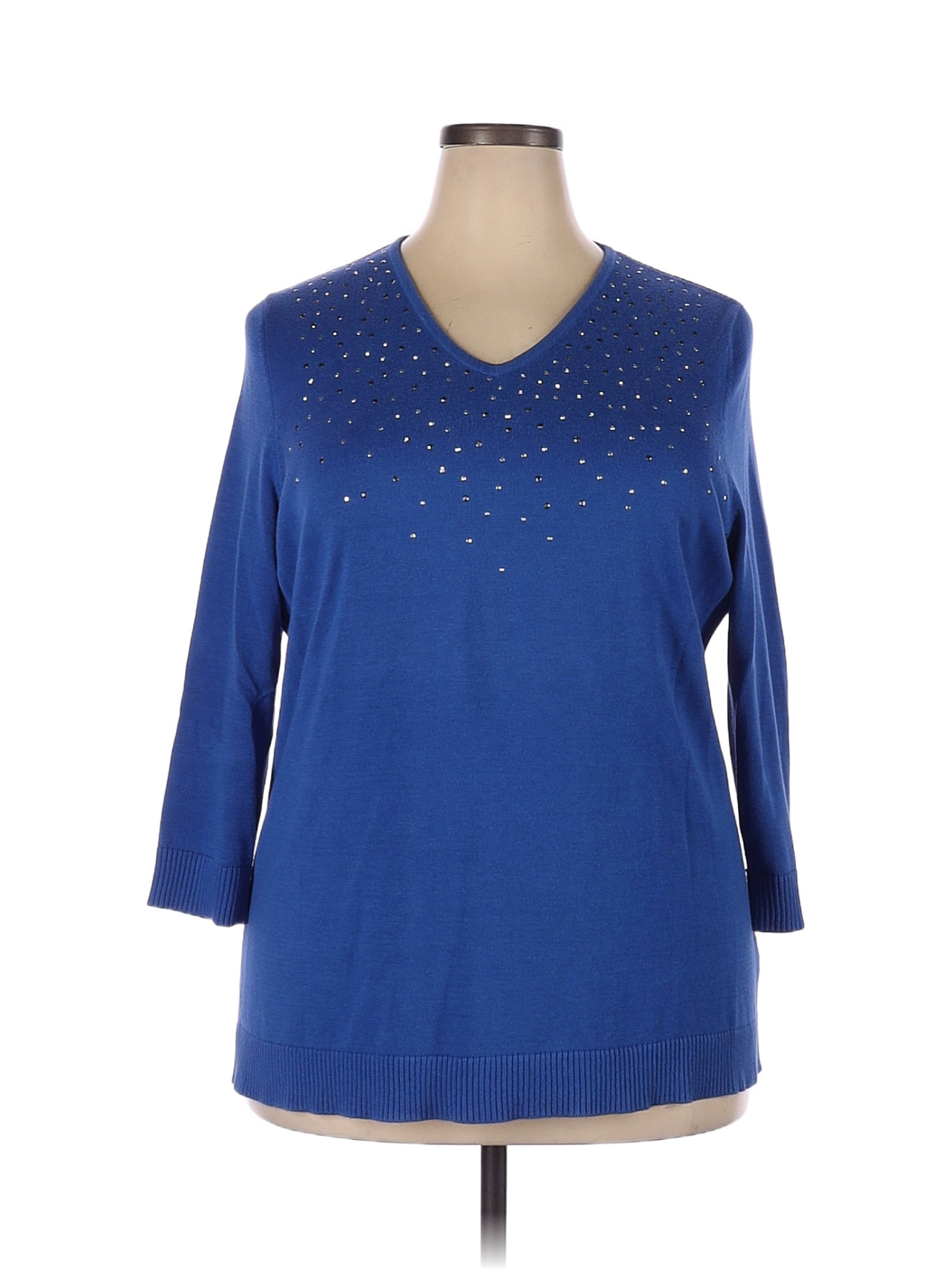 Allison Daley Color Block Polka Dots Blue Pullover Sweater Size 2X ...