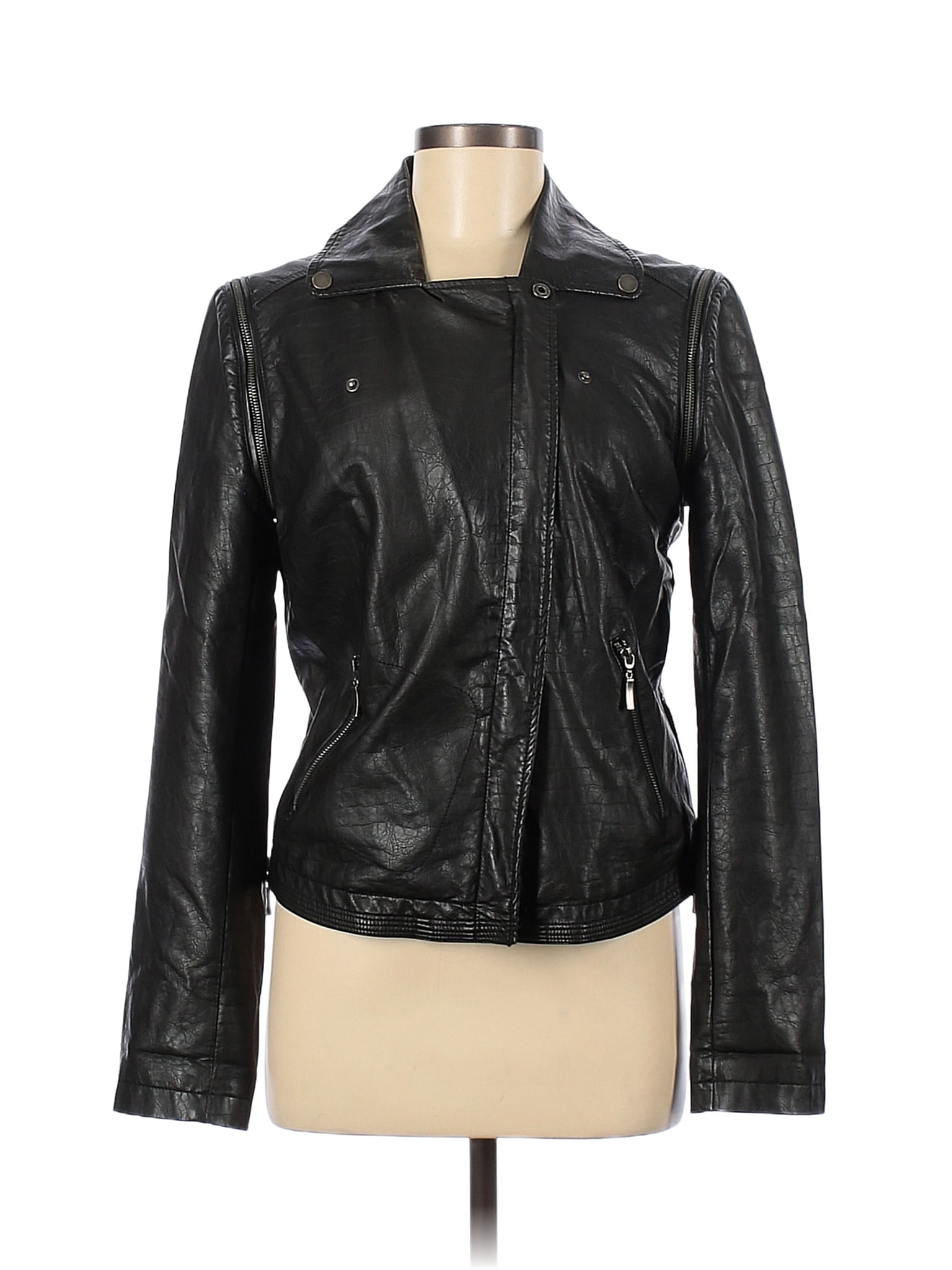 John & Jenn 100% Polyurethane Solid Black Faux Leather Jacket Size M - 75% off | ThredUp
