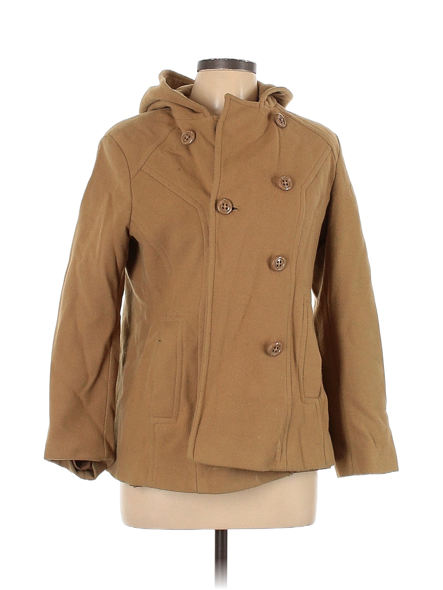 Jason Kole Solid Colored Tan Wool Coat Size L - 79% off | thredUP