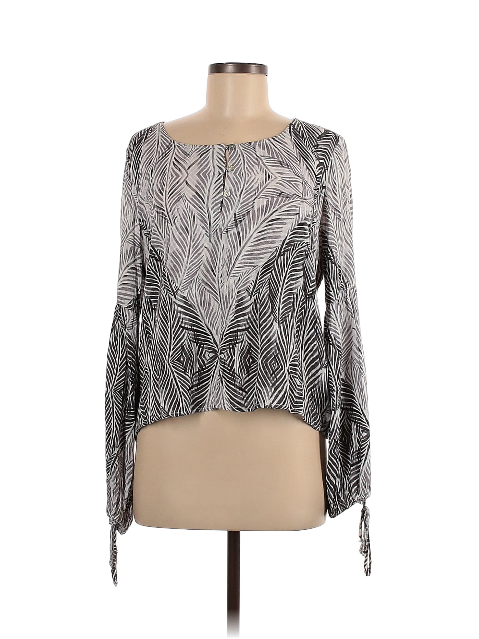 Lovestitch 100 Rayon Multi Color Gray Long Sleeve Blouse Size M 60