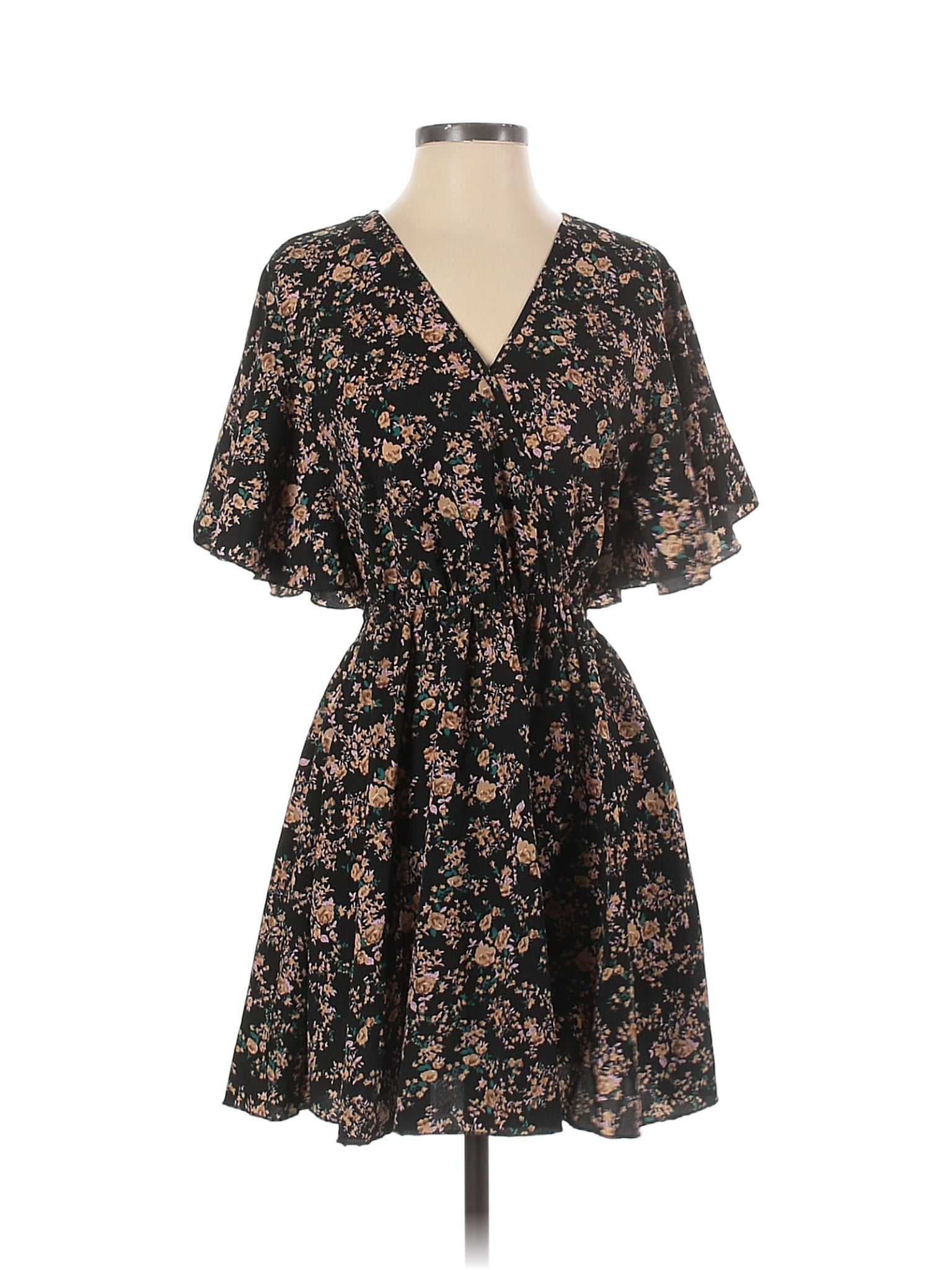 Shein 100% Polyester Floral Multi Color Black Casual Dress Size 4 - 40% ...