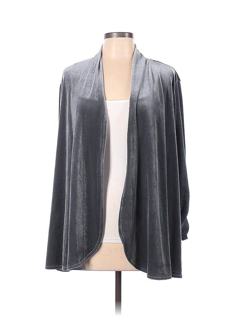 Susan Graver Color Block Solid Gray Cardigan Size L 72 Off Thredup