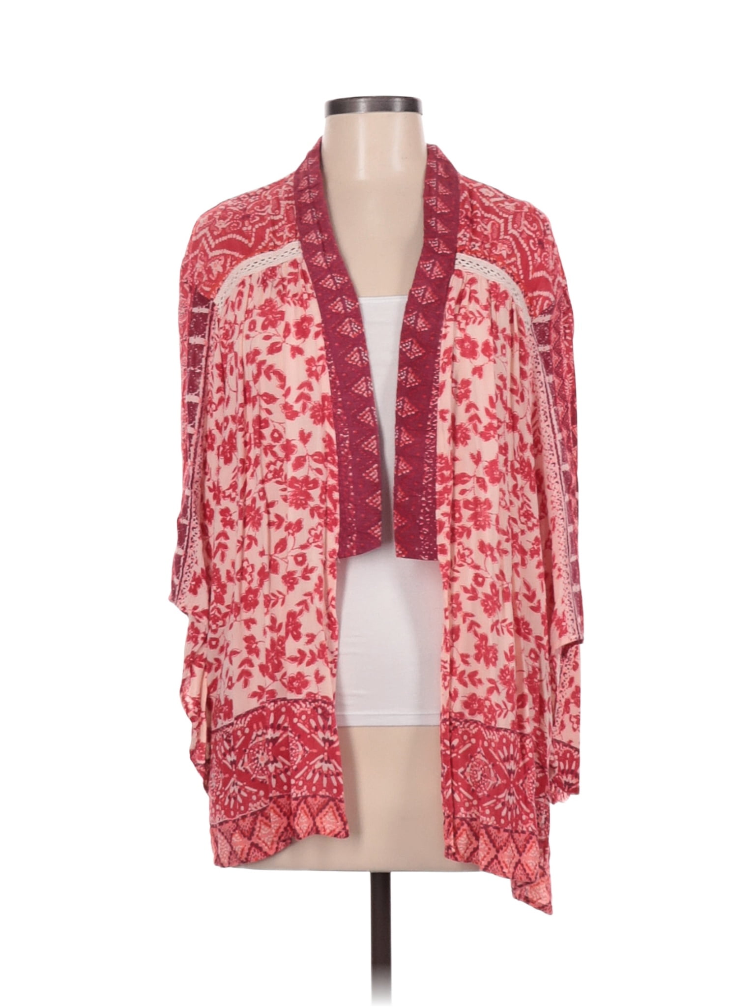 Angie 100% Rayon Floral Red Pink Long Sleeve Blouse Size M - 64% off ...