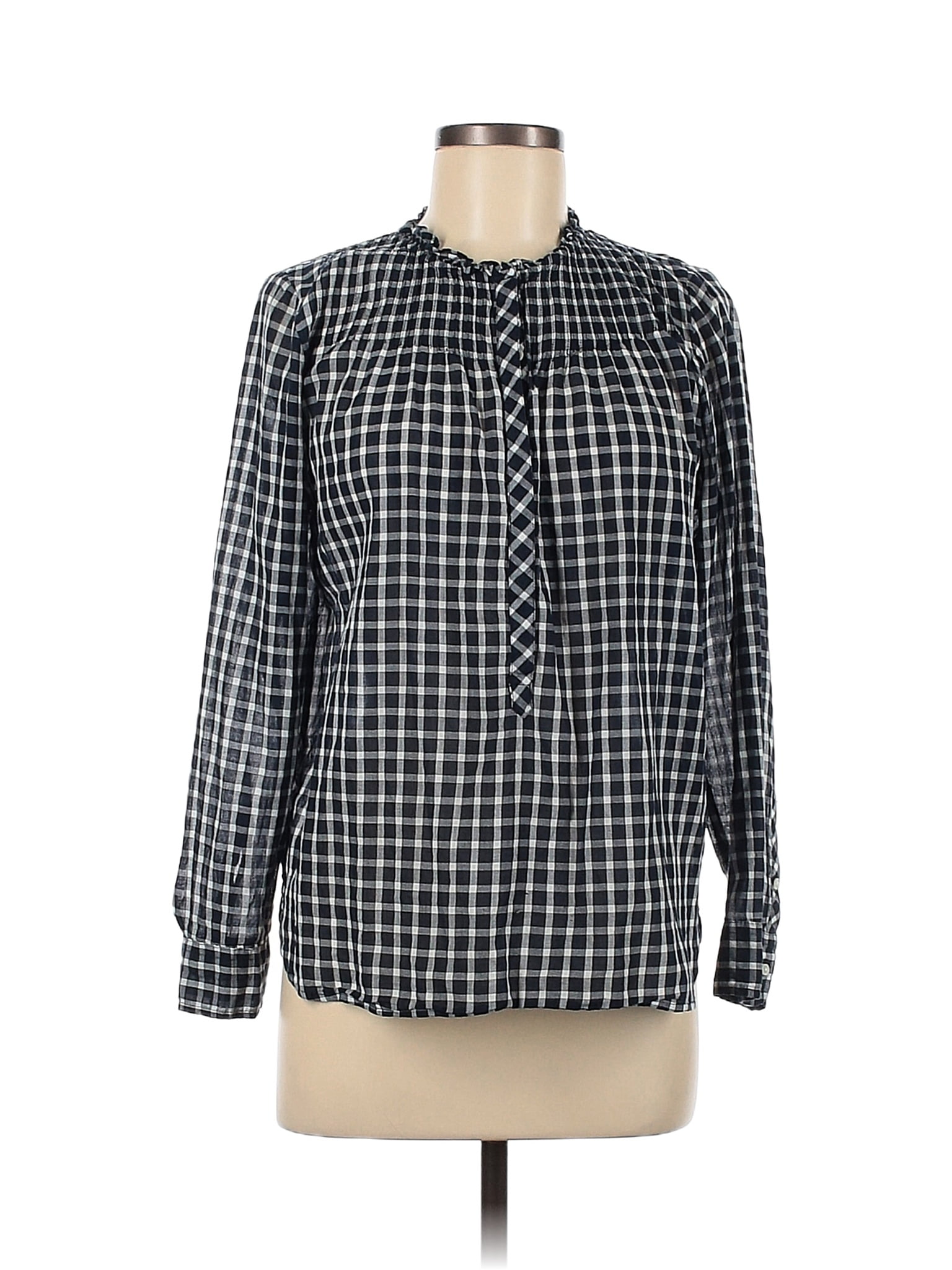 J.Crew 100% Cotton Checkered-gingham Blue Long Sleeve Blouse Size 6 - 89% off | ThredUp