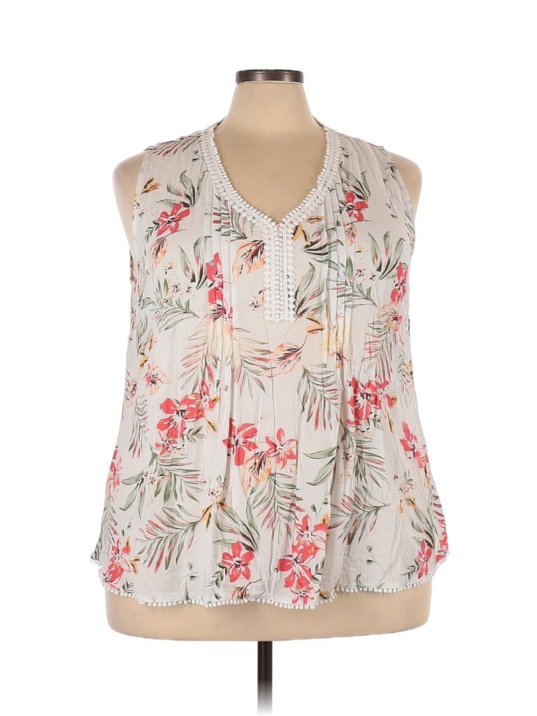 Skies Are Blue 100% Rayon Tropical White Sleeveless Blouse Size 3X ...