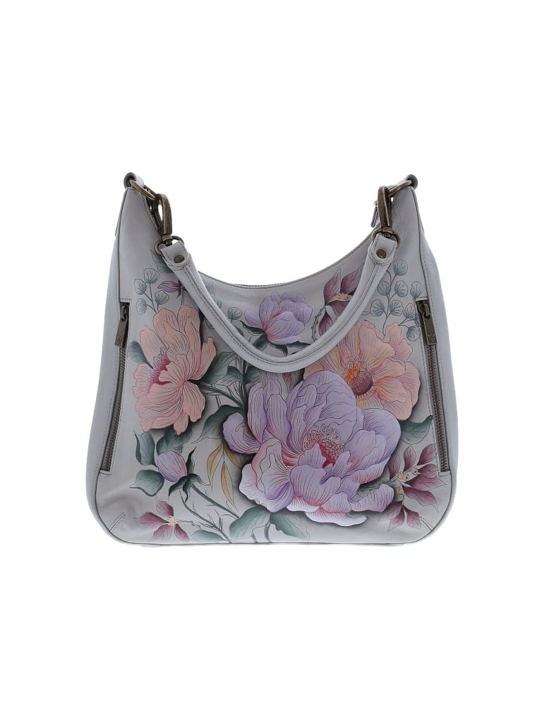 Anuschka 100% Leather Floral Gray Blue Leather Satchel One Size - 61% ...