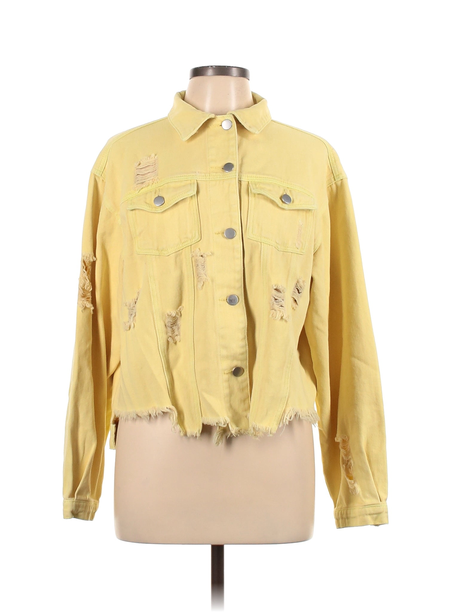 Pol 100% Cotton Floral Yellow Denim Jacket Size L - 60% off | thredUP