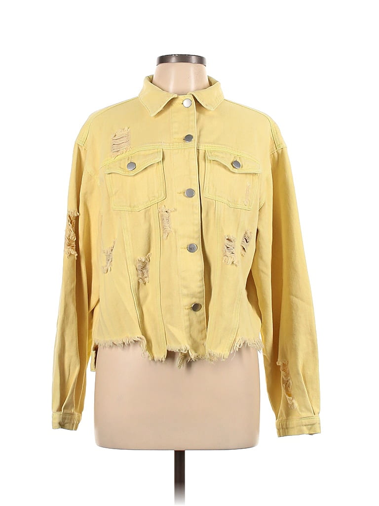 Pol 100% Cotton Floral Yellow Denim Jacket Size L - 60% off | thredUP