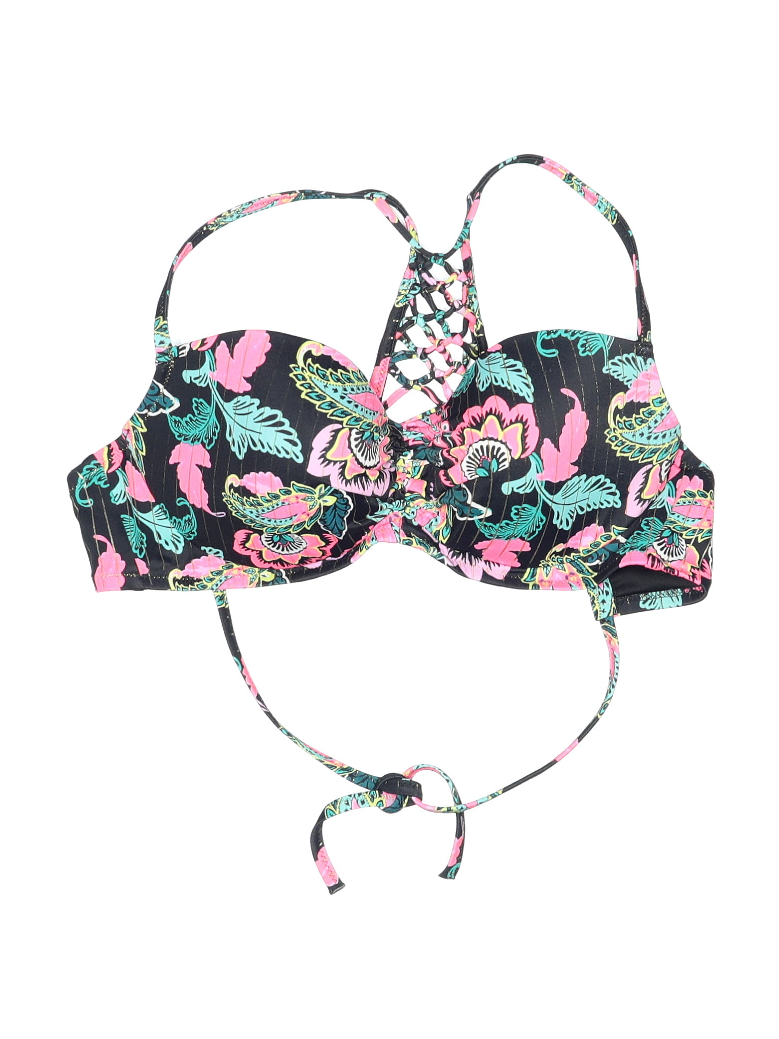Shade And Shore Floral Multi Color Black Swimsuit Top Size Med 34d 62