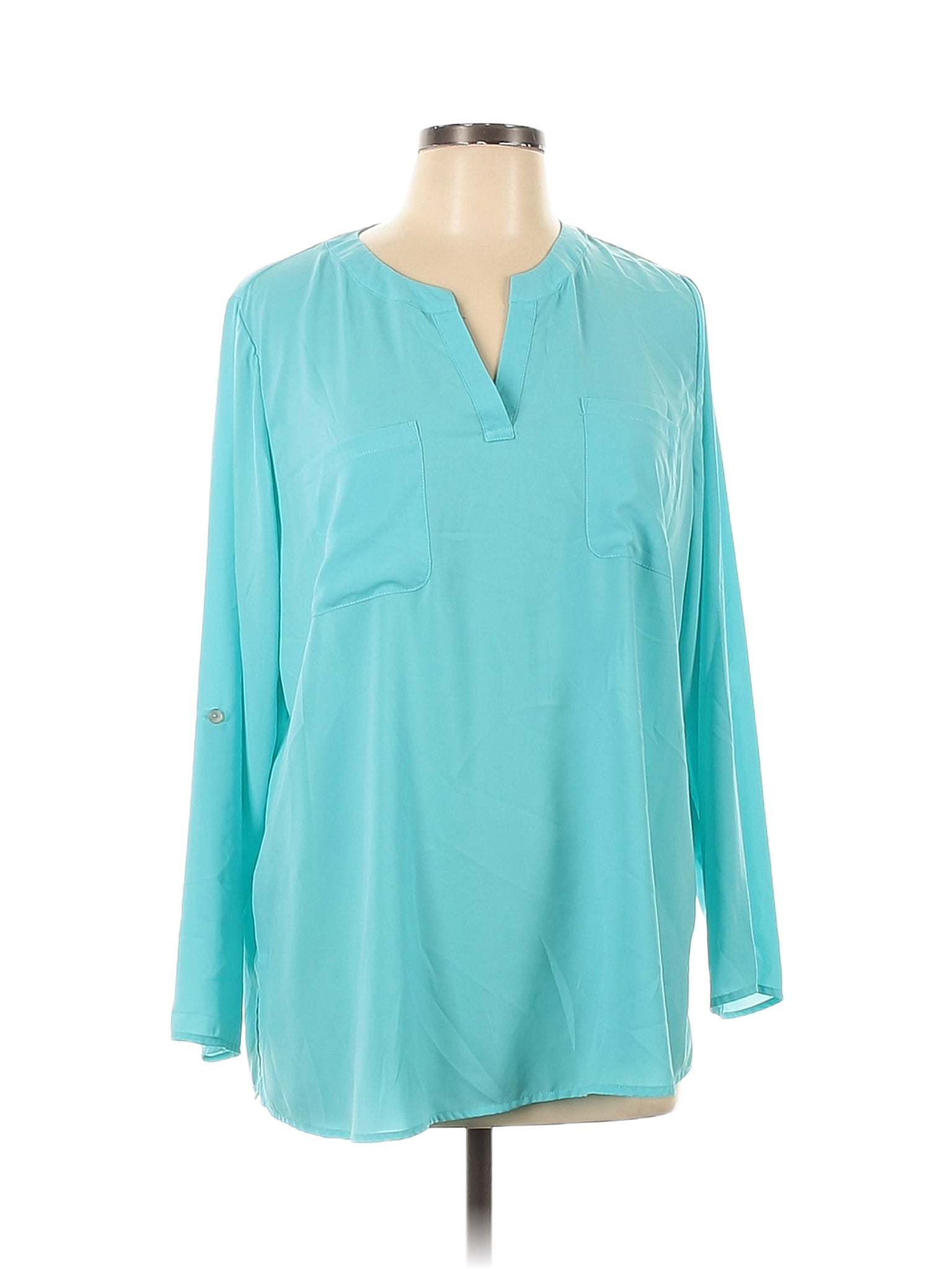 Susan Graver Blue Long Sleeve Blouse Size L 73 Off Thredup
