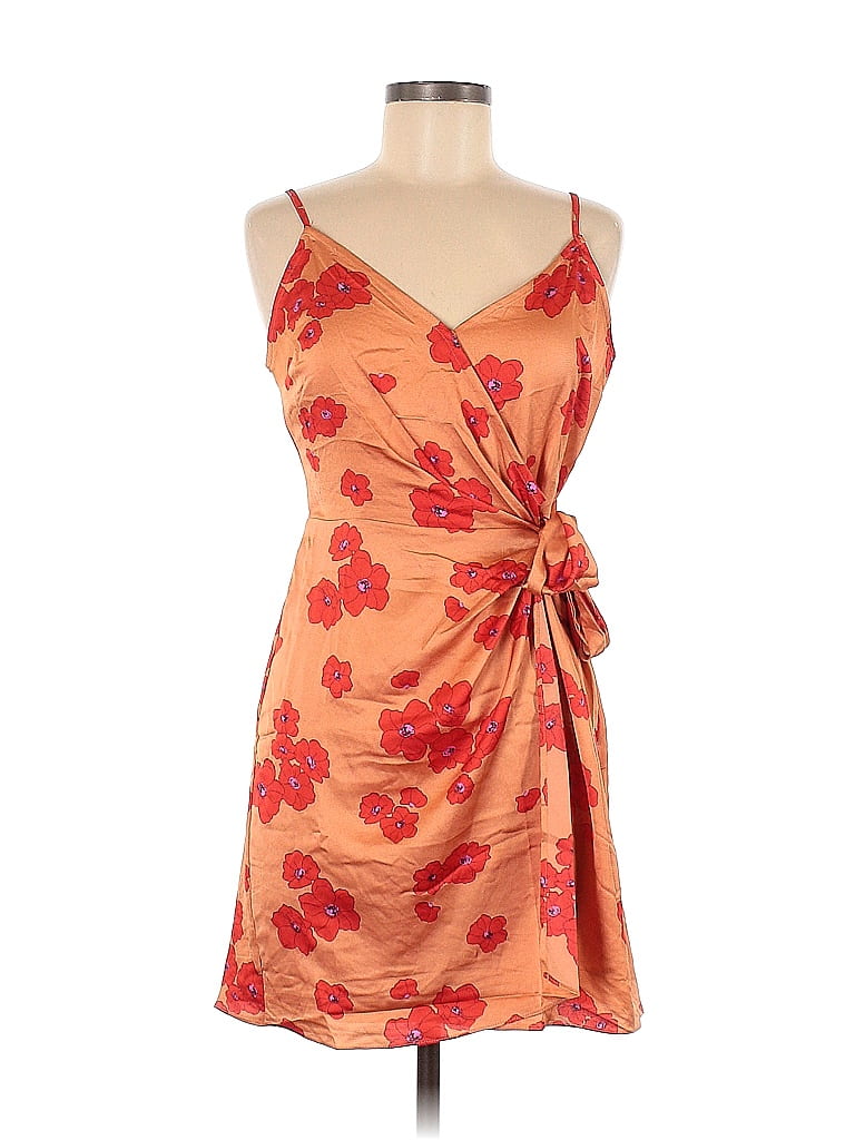 Lush 100 Polyester Floral Orange Casual Dress Size M 54 Off Thredup
