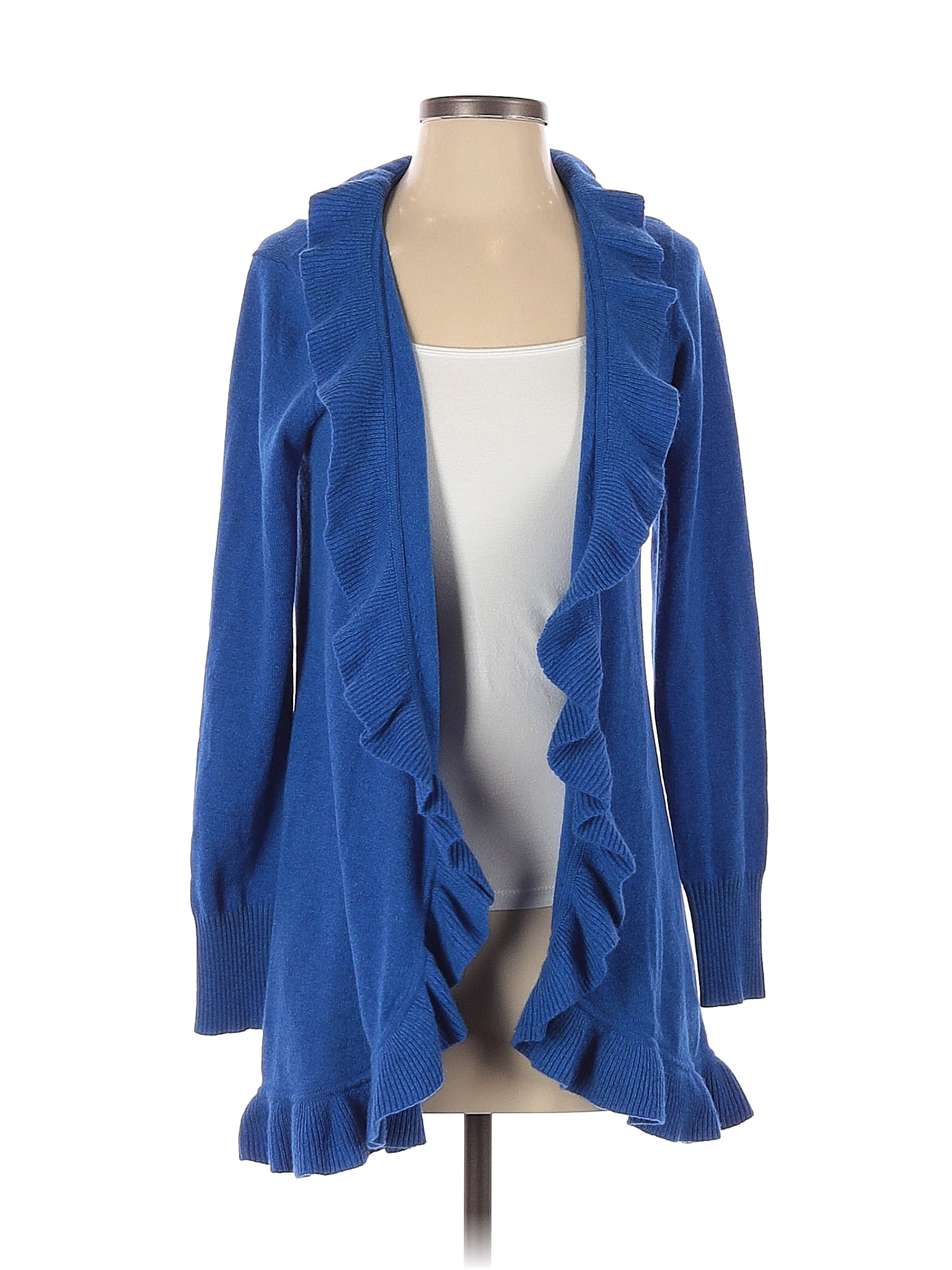 Magaschoni 100% Cashmere Color Block Solid Blue Cashmere Cardigan Size ...