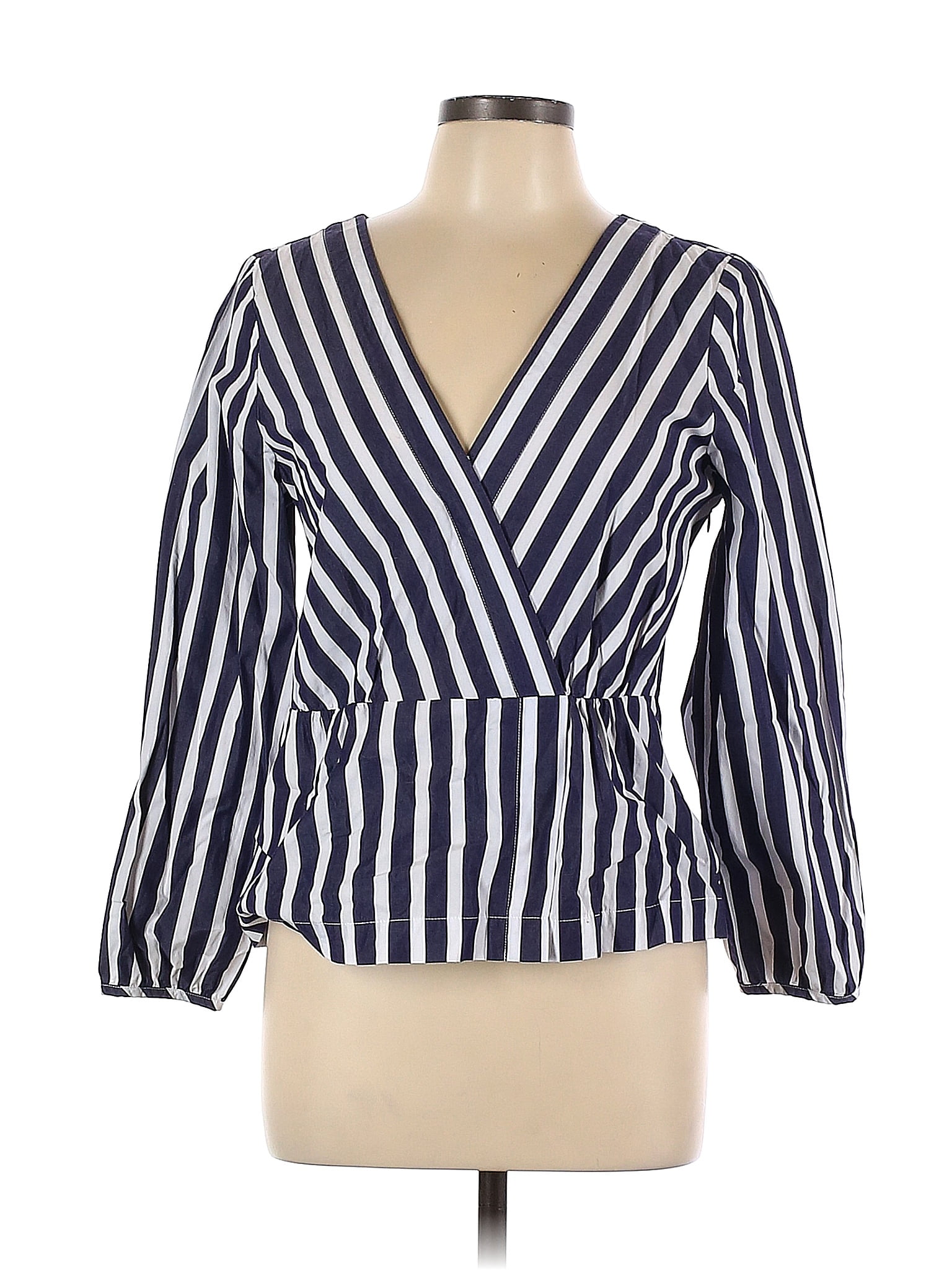 J Crew 100 Cotton Stripes Multi Color Blue Long Sleeve Blouse Size 10