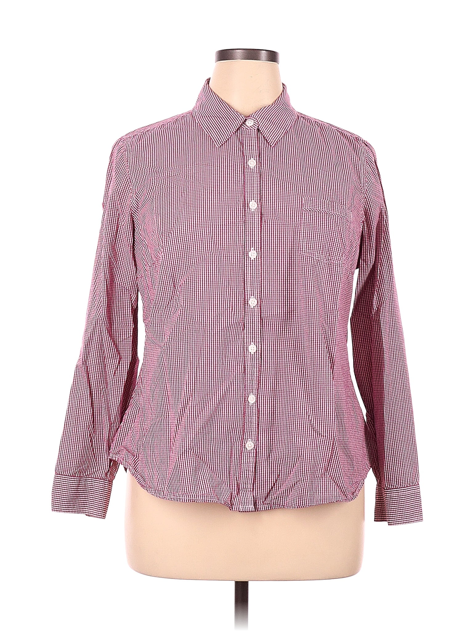 SONOMA life + style 100% Cotton Checkered-gingham Multi Color Pink Long Sleeve Button-Down Shirt ...