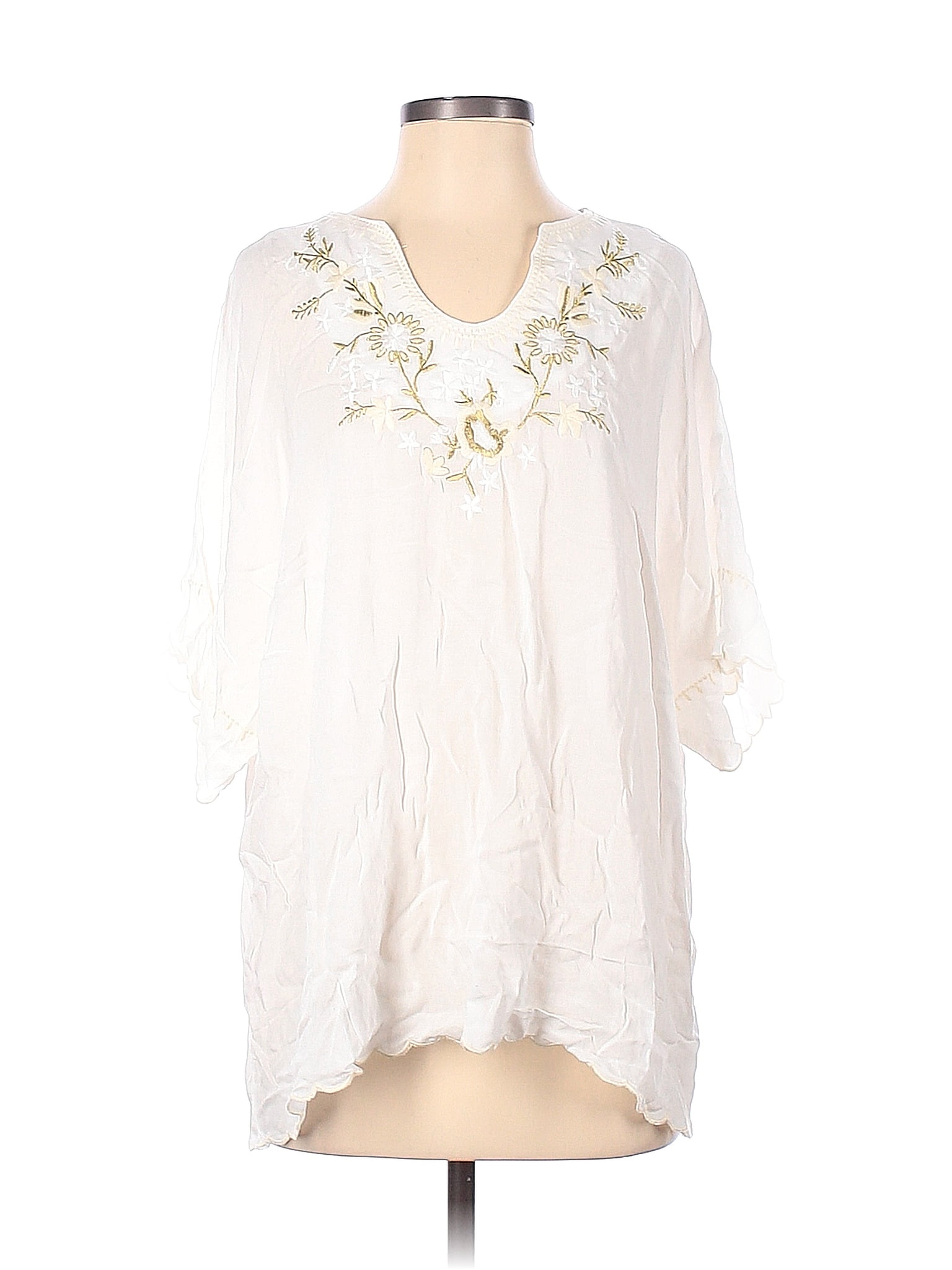 Colleen Lopez 100% Viscose Floral White Short Sleeve Blouse Size L - 91 ...