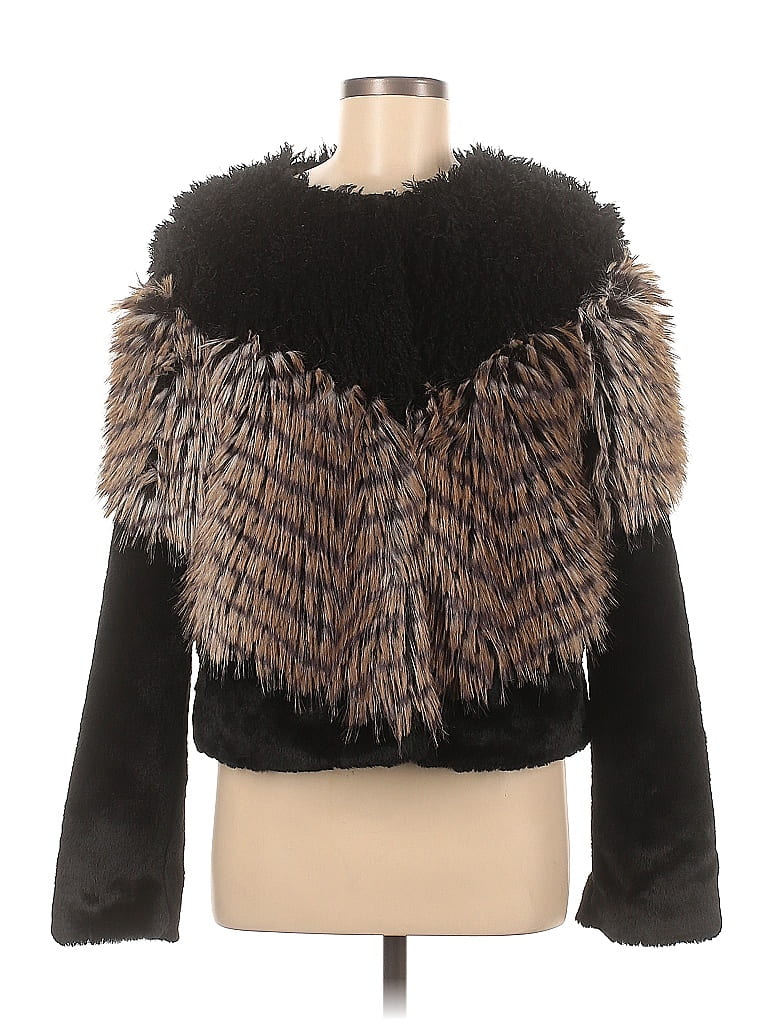 Ramy Brook 100% Polyester Black Brown Faux Fur Jacket Size M - 79% off | thredUP