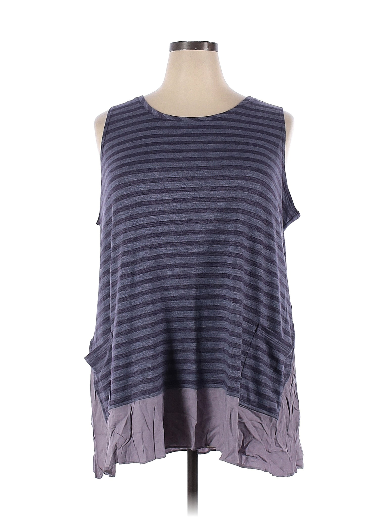 Logo By Lori Goldstein Color Block Stripes Purple Sleeveless Blouse