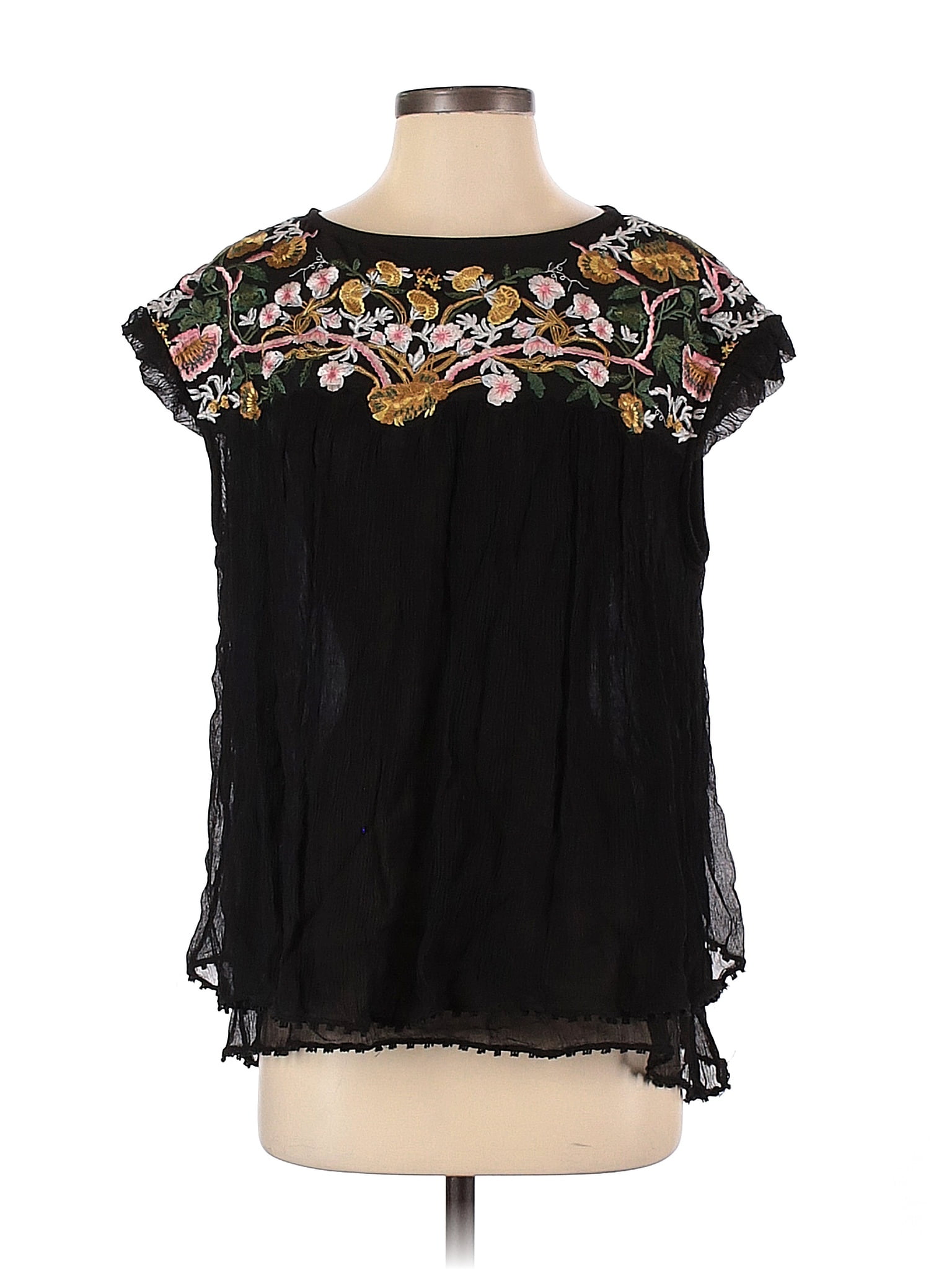 Seen Worn Kept Floral Black Short Sleeve Blouse Size Xs 78 Off Thredup