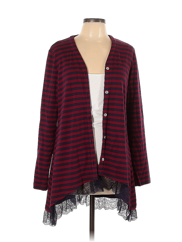 Logo By Lori Goldstein Stripes Multi Color Red Cardigan Size L 81
