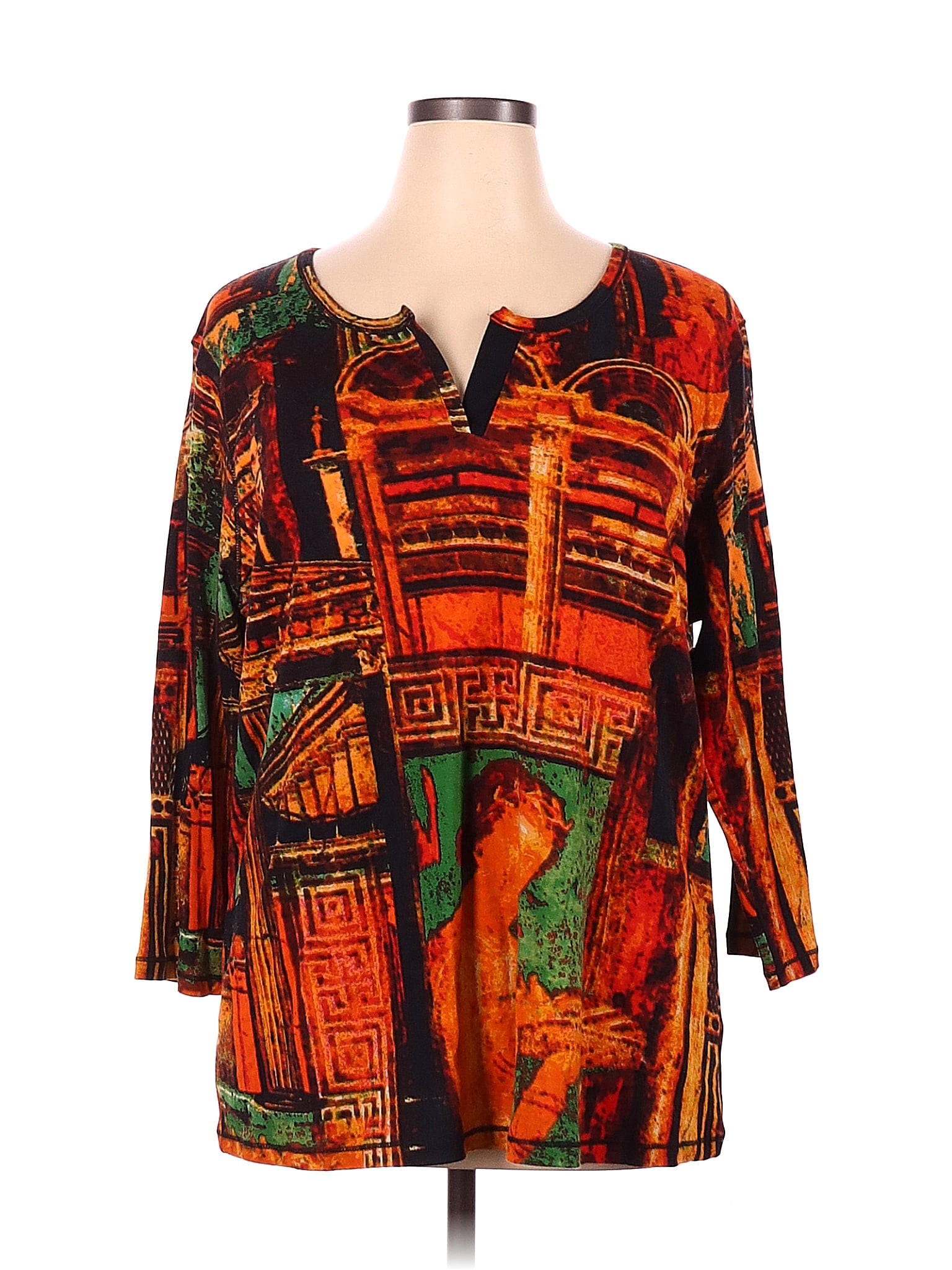 Orientique Naturally 100% Cotton Orange Long Sleeve Top Size 1X (Plus ...