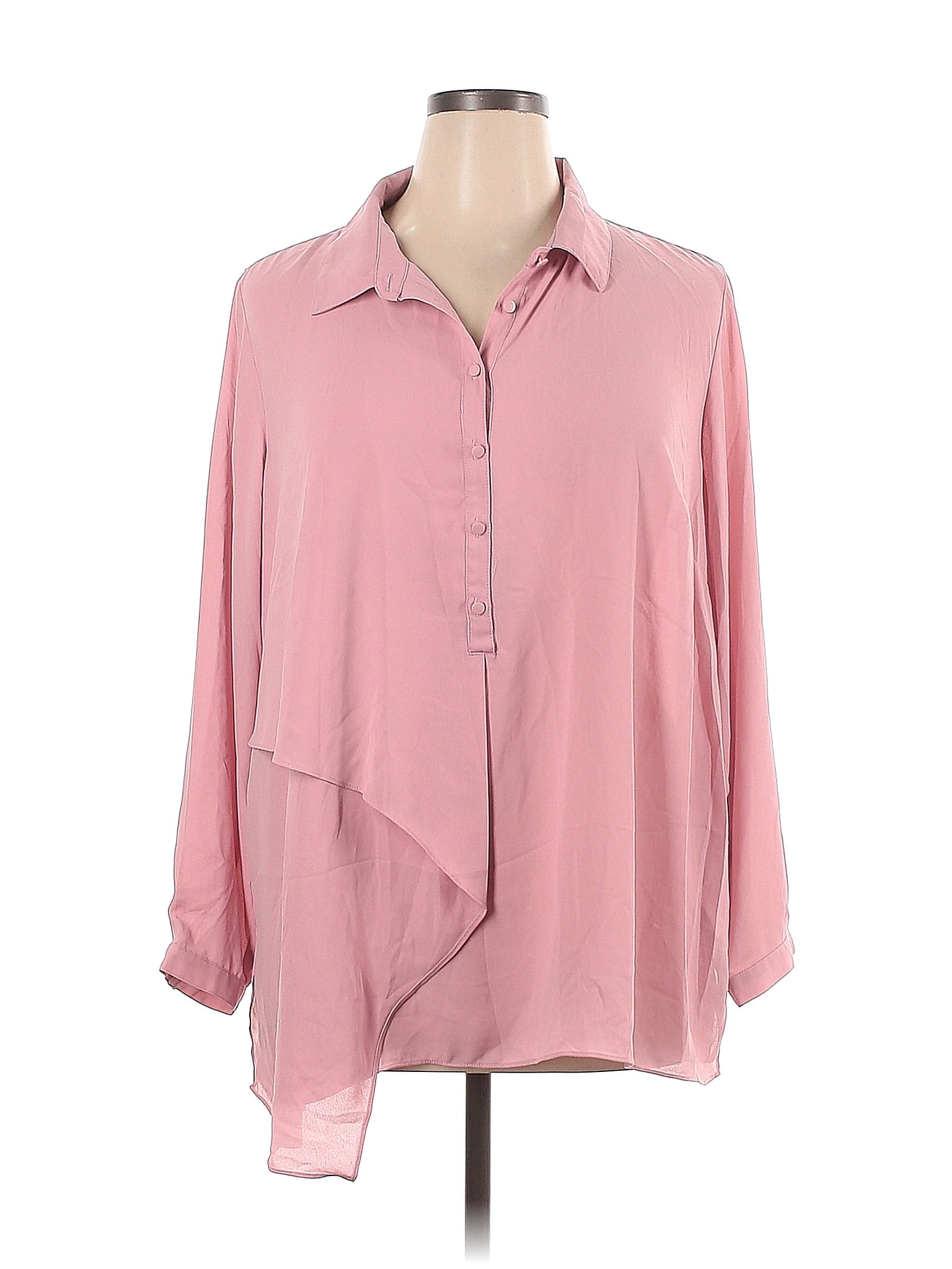 Joan Rivers 100% Polyester Solid Pink Long Sleeve Blouse Size 1X (Plus) - 71% off | thredUP