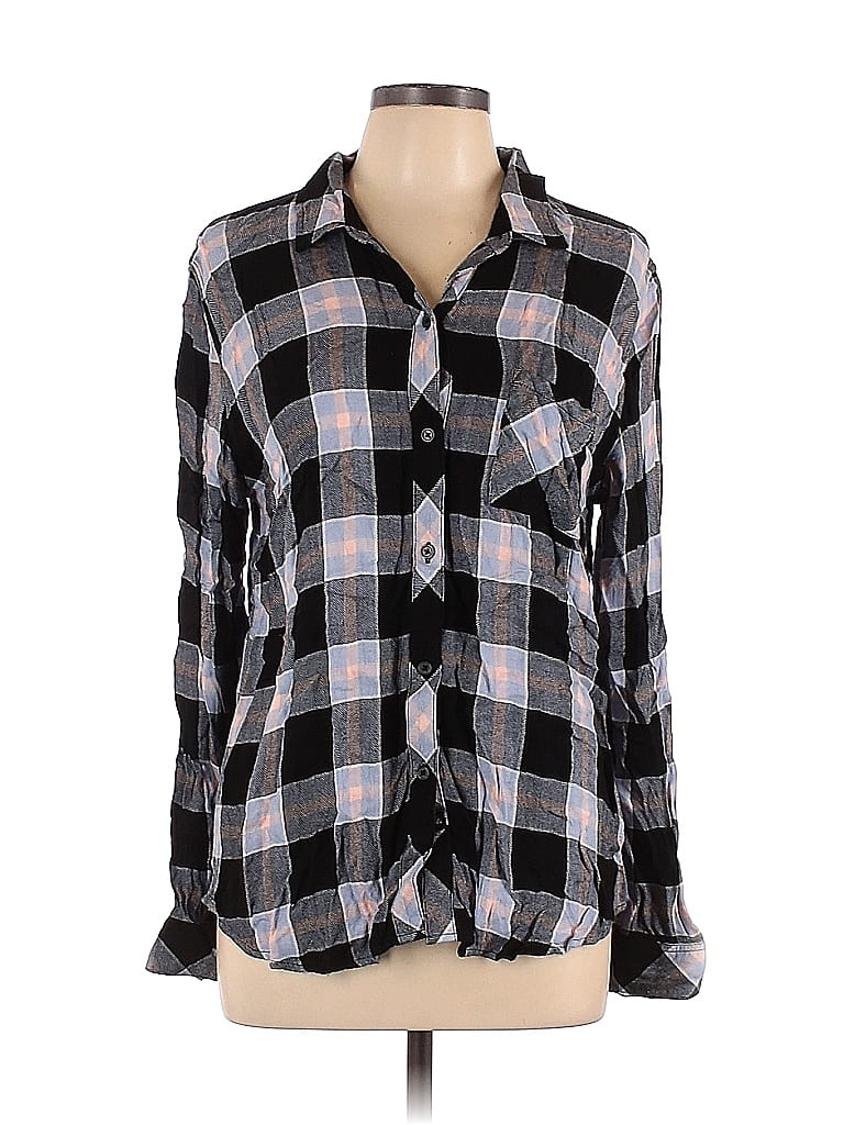 Rails 100% Rayon Checkered-gingham Plaid Multi Color Black Long Sleeve ...