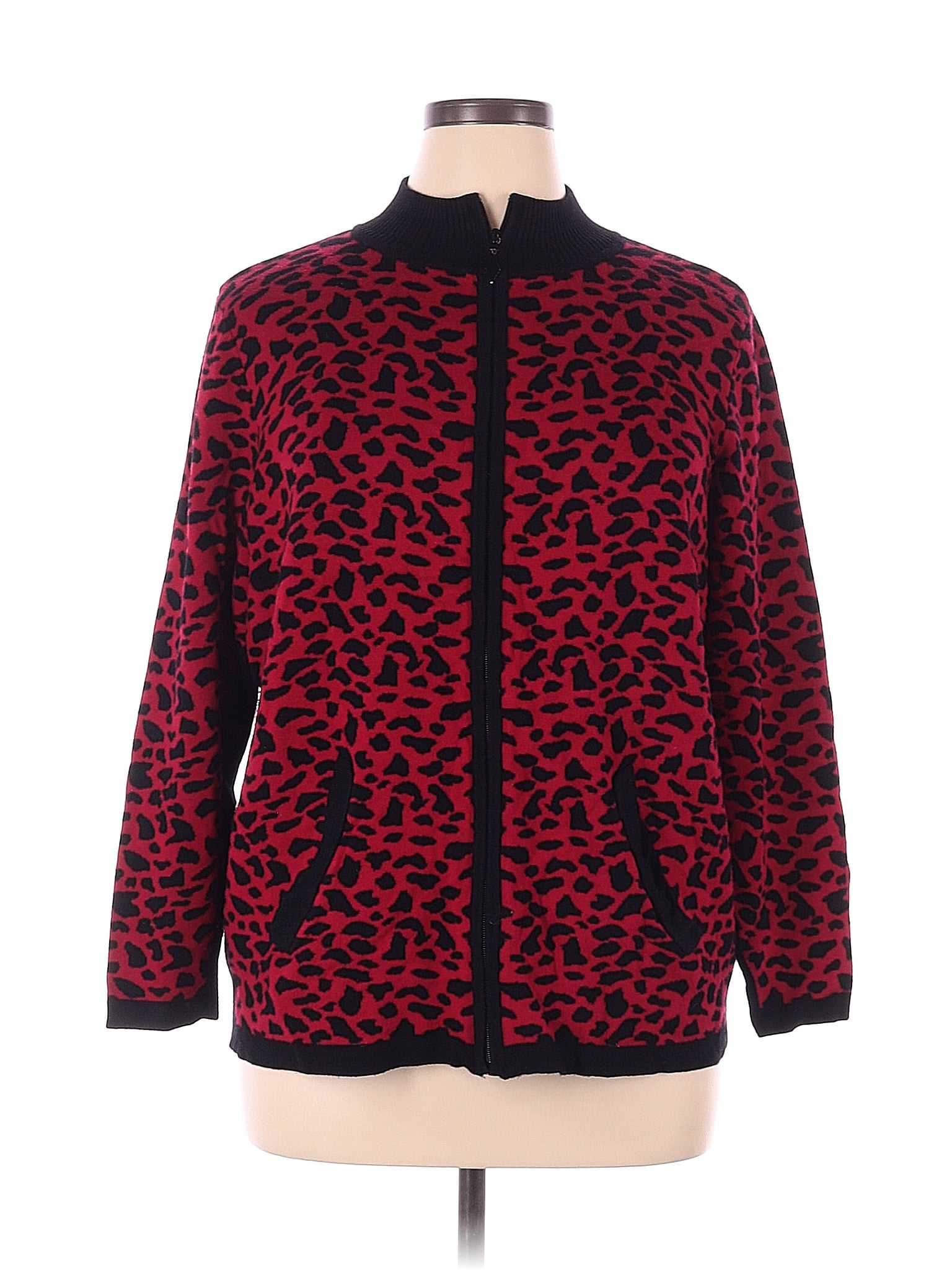 Susan Graver Color Block Multi Color Red Cardigan Size 1X (Plus) - 68% ...