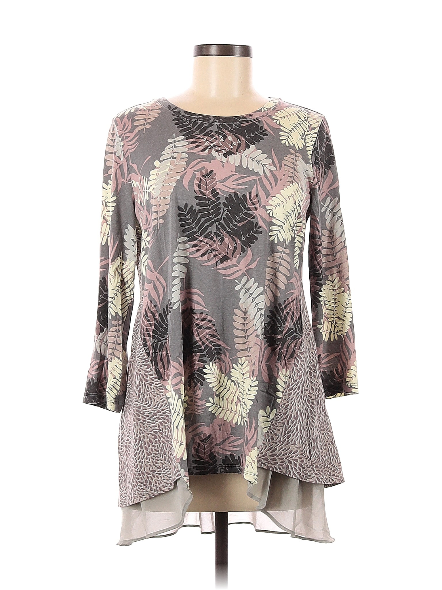 Logo By Lori Goldstein Gray Tan 3 4 Sleeve Top Size M 66 Off Thredup