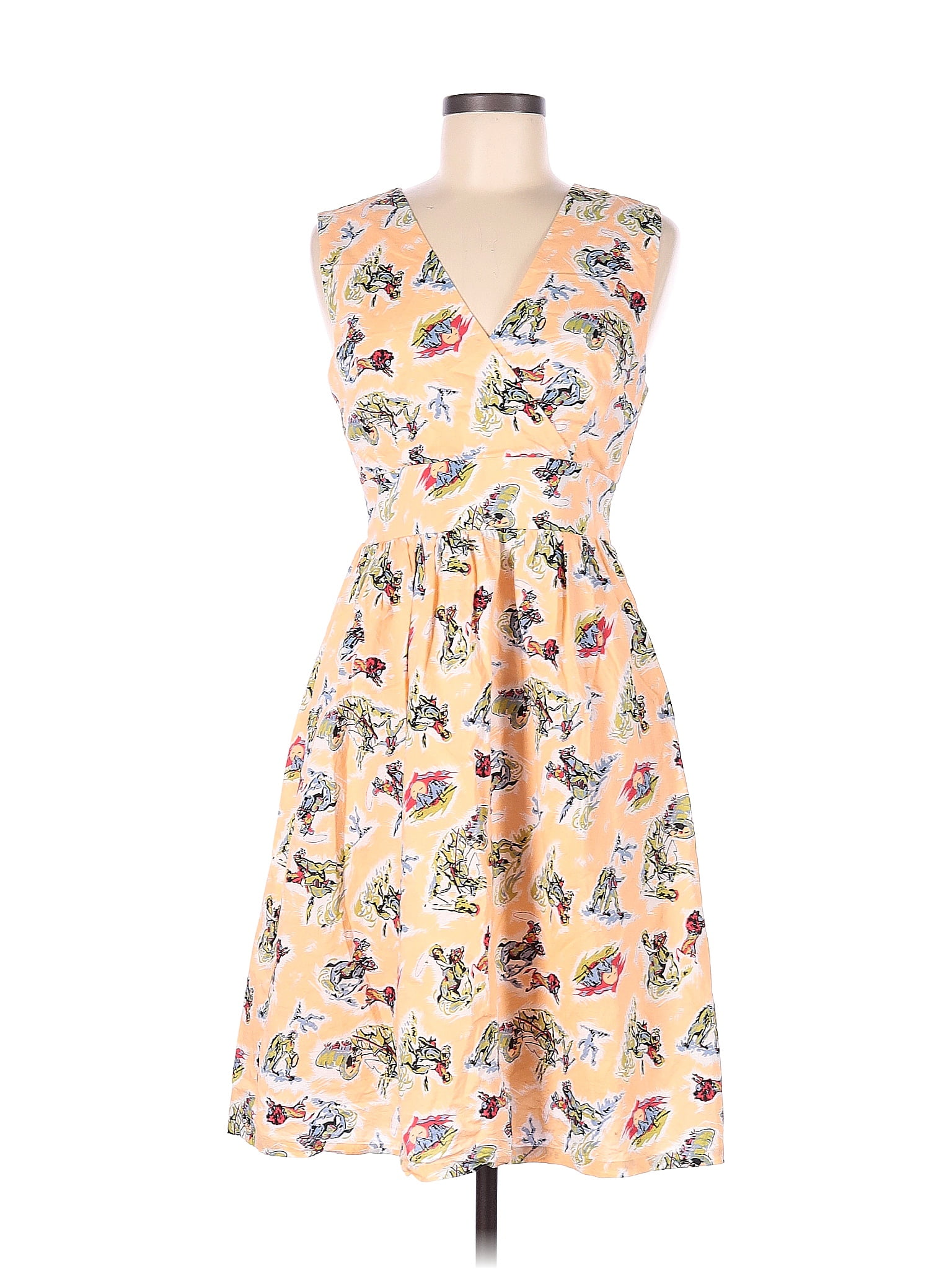 ModCloth 100% Cotton Floral Multi Color Orange Casual Dress Size M - 57 ...