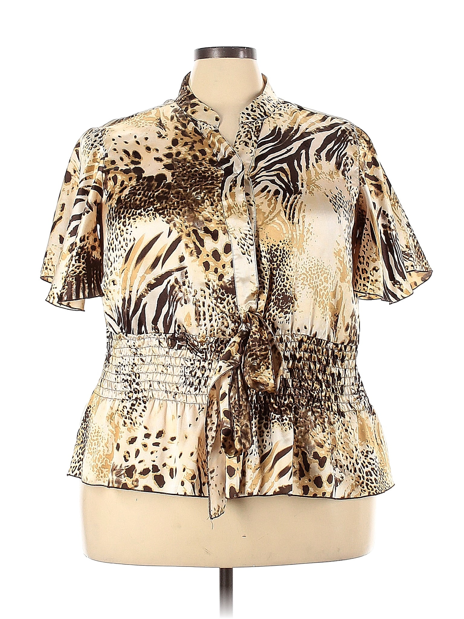 Marianne Batik Animal Print Leopard Print Gold Ivory Short Sleeve ...