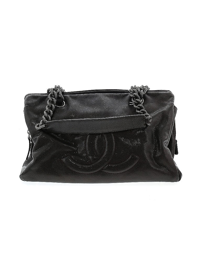 Chanel 100% Calf Leather Solid Black Brown CC Timeless Shopping Tote ...