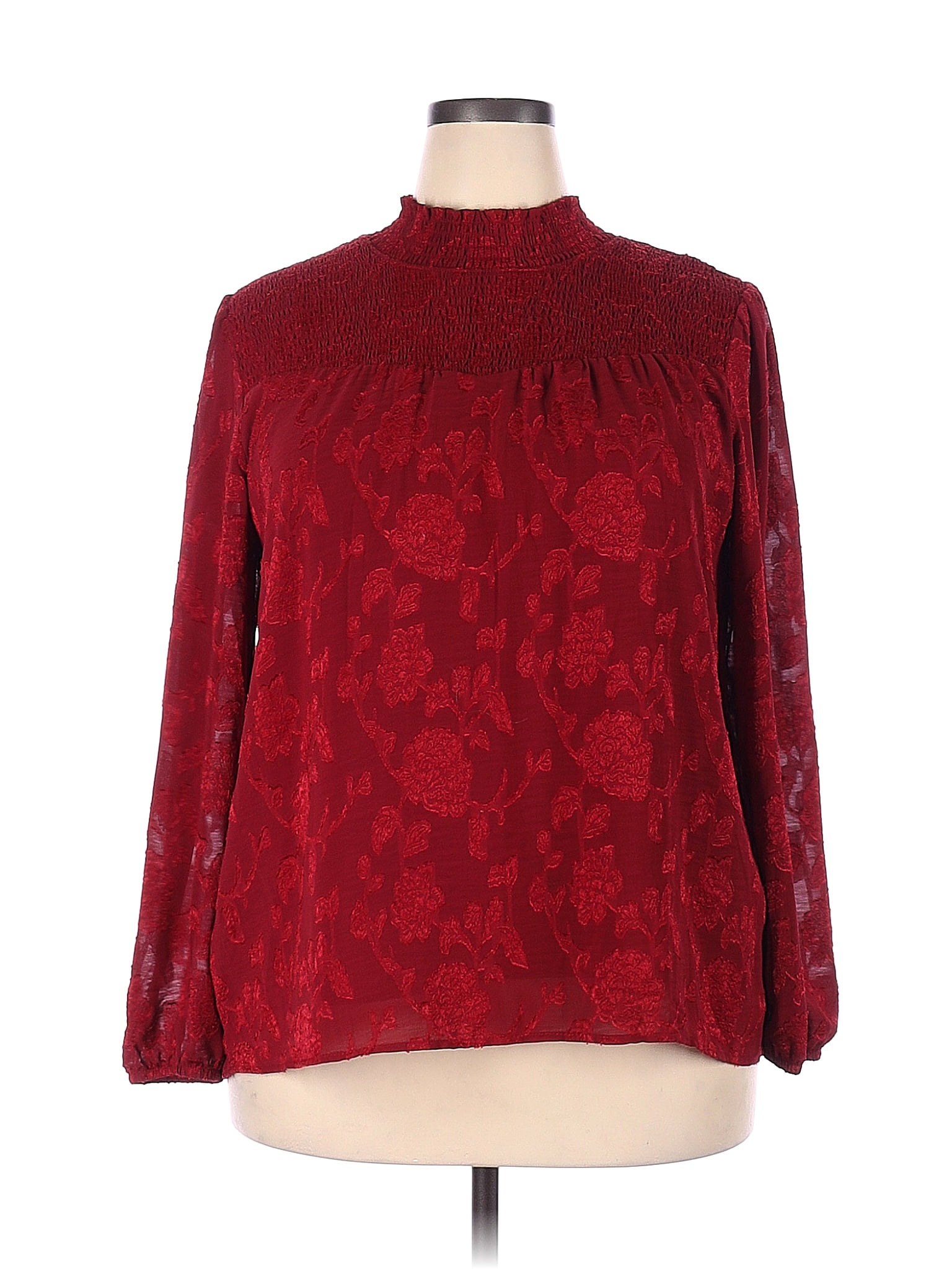 Mason And Belle 100 Polyester Floral Red Long Sleeve Blouse Size Xxl