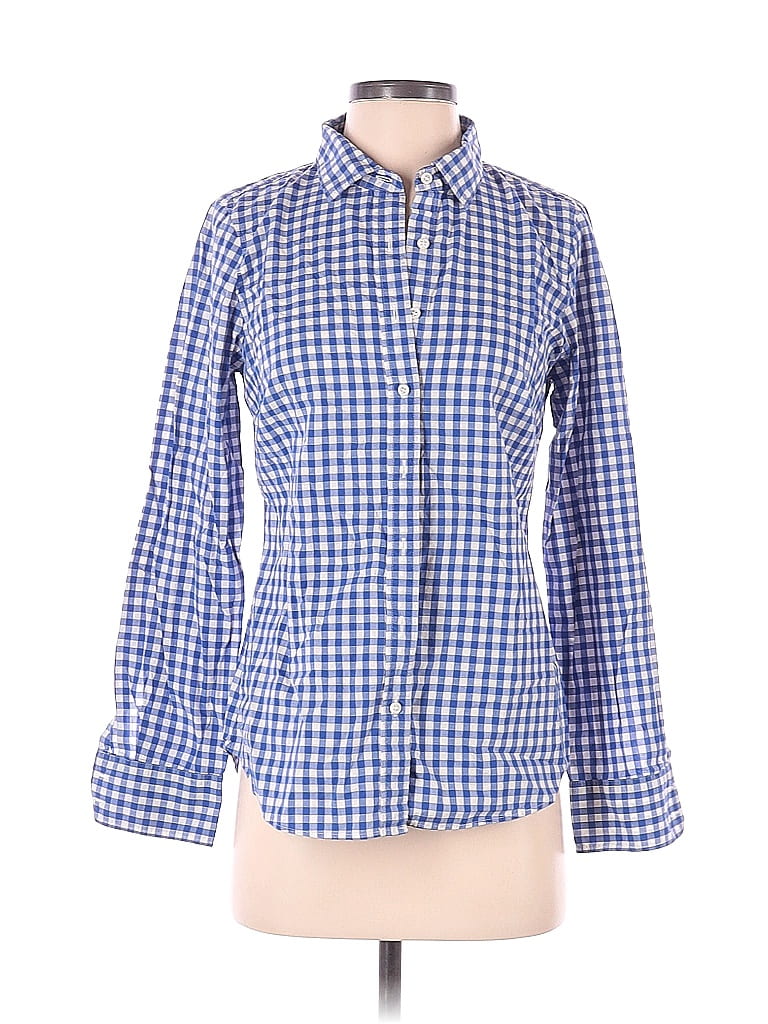J.Crew 100% Cotton Checkered-gingham Blue Long Sleeve Button-Down Shirt Size 2 - 90% off | ThredUp