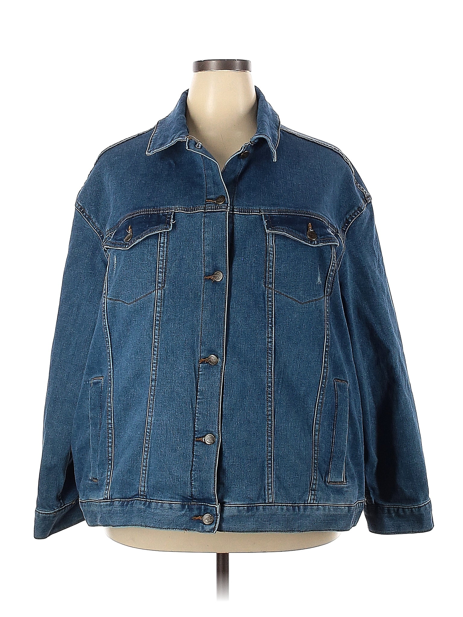 Terra And Sky Solid Blue Denim Jacket Size 2x Plus 31 Off Thredup