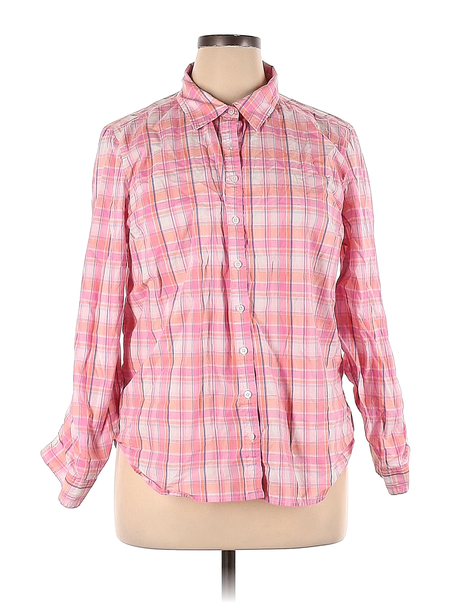 Talbots Outlet 100 Cotton Plaid Pink Long Sleeve Button Down Shirt
