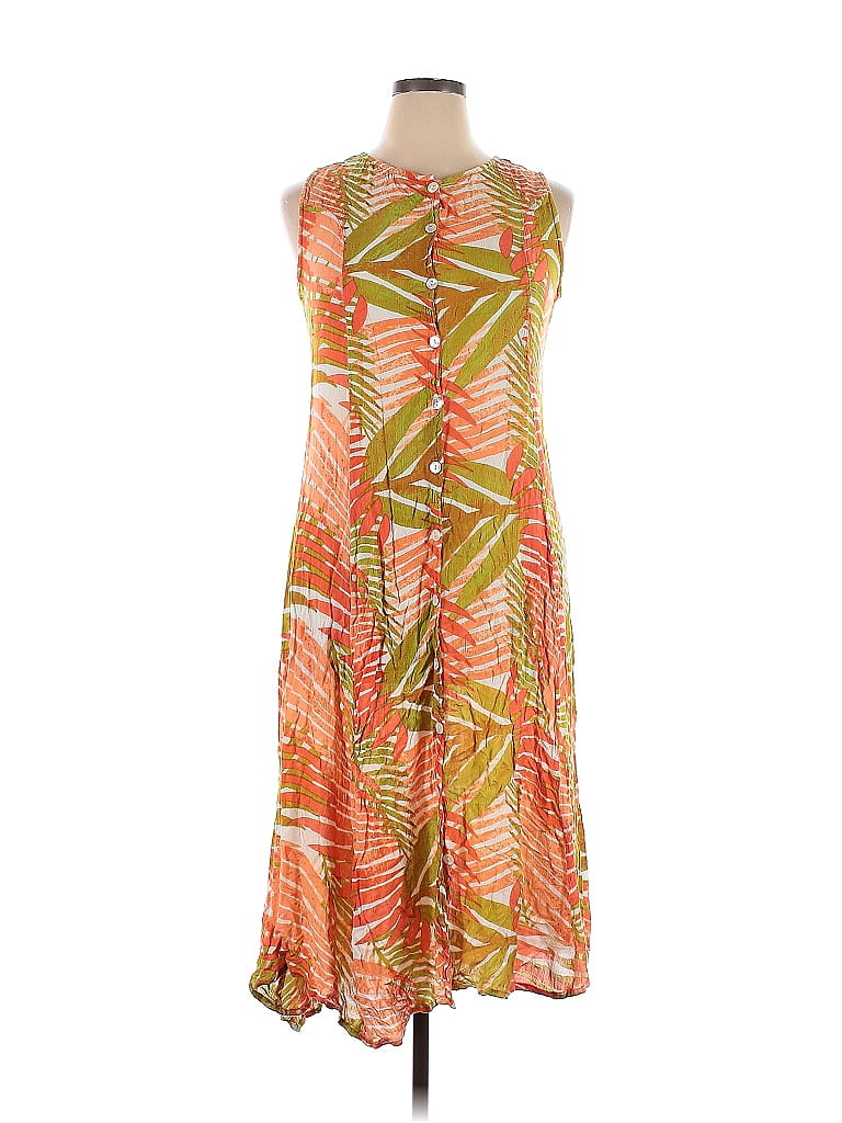 Cw Classics 100 Rayon Tropical Multi Color Orange Casual Dress Size Xl