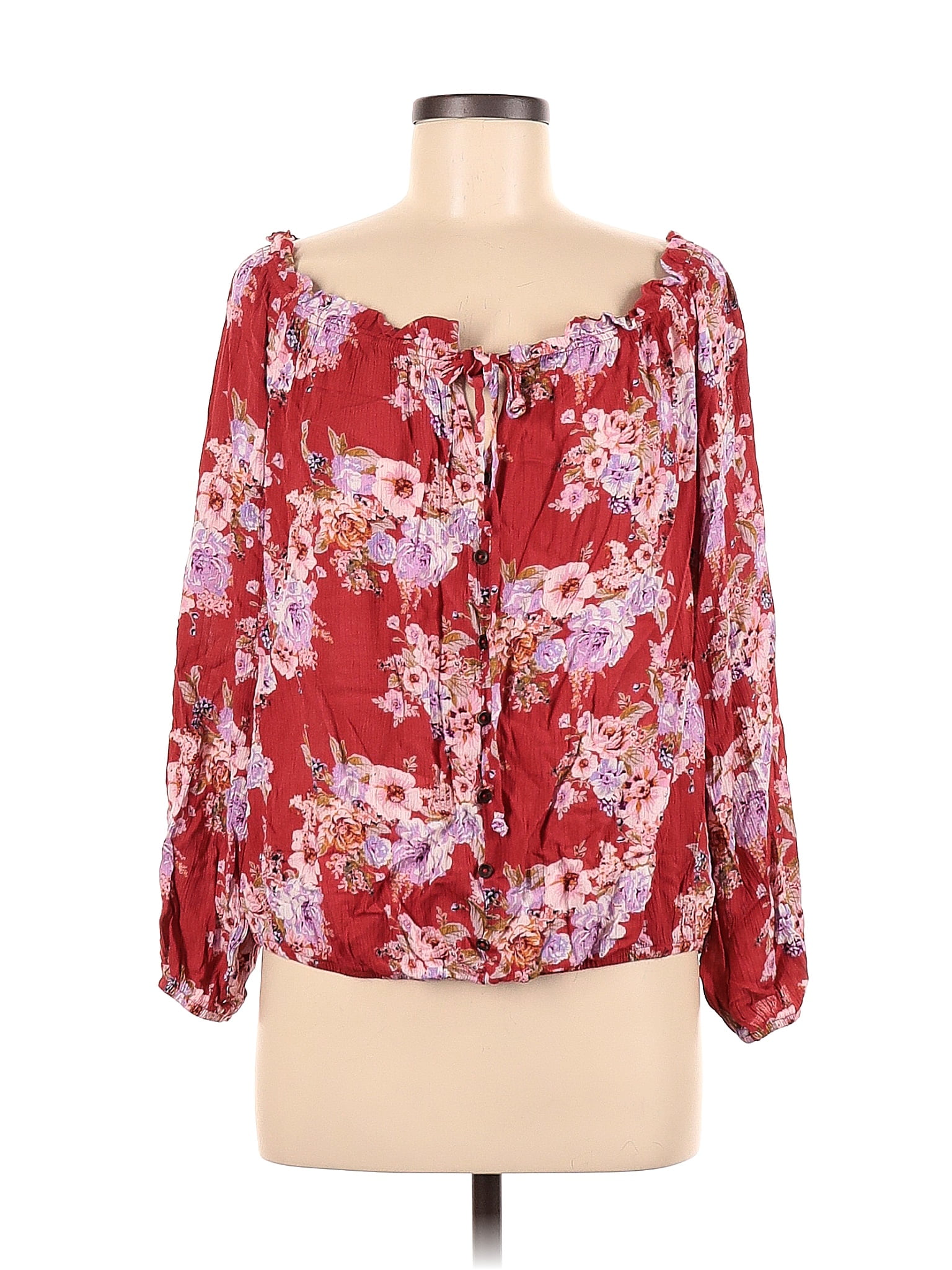 Mason And Belle 100 Rayon Burgundy Red Long Sleeve Blouse Size M 84