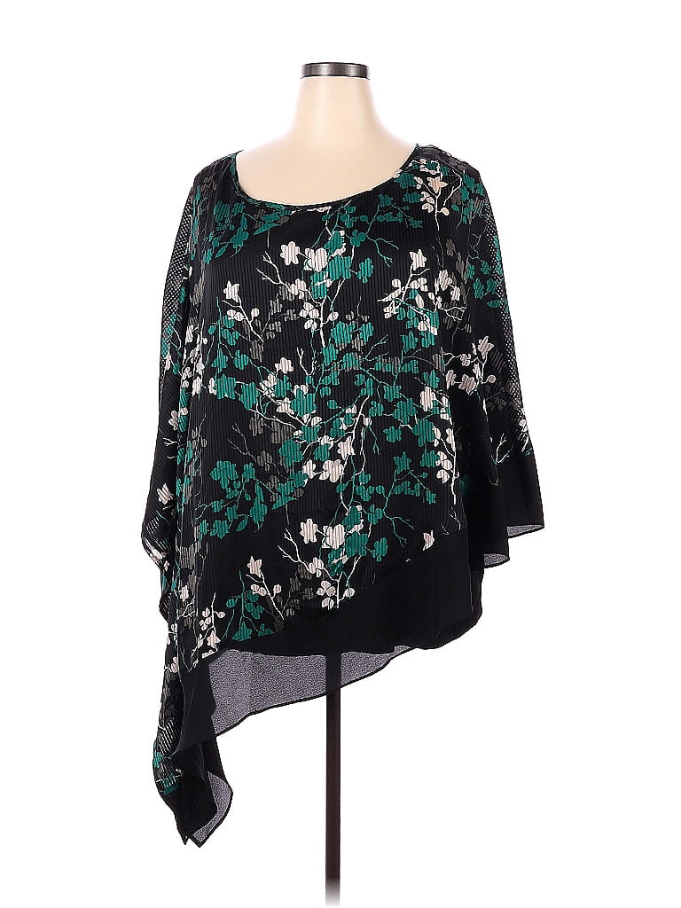 Colleen Lopez 100% Polyester Floral Black Short Sleeve Blouse Size 2X ...