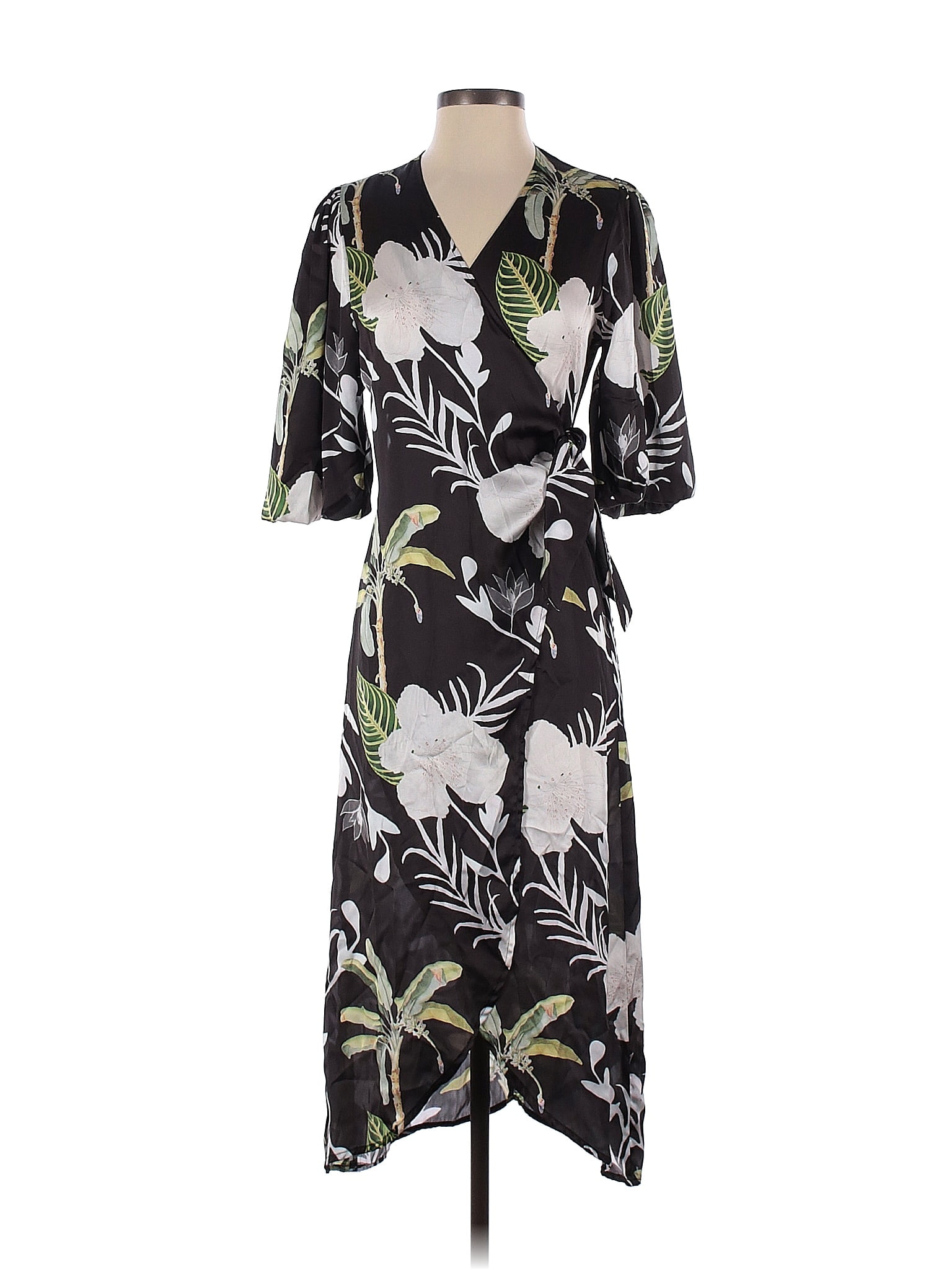 Lobo.Rosa Floral Multi Color Black Floral Wrap Around Dress Size S - 79 ...