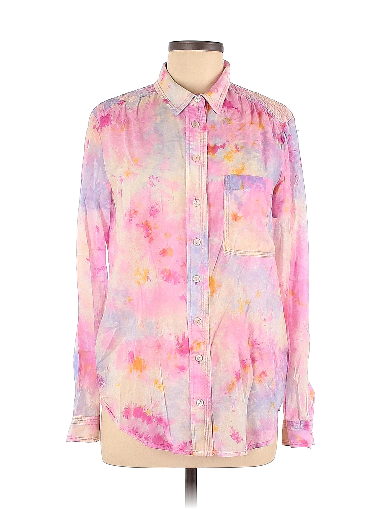 Pilcro and The Letterpress 100% Cotton Tie-dye Pink Long Sleeve Button-Down Shirt Size M - 78% ...