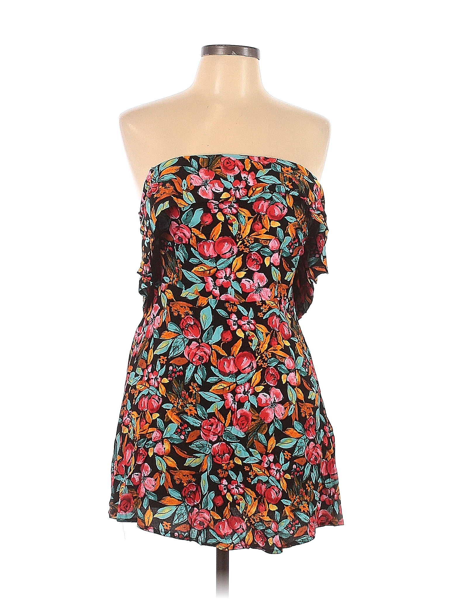 Forever 21 100 Rayon Floral Multi Color Black Casual Dress Size L 51