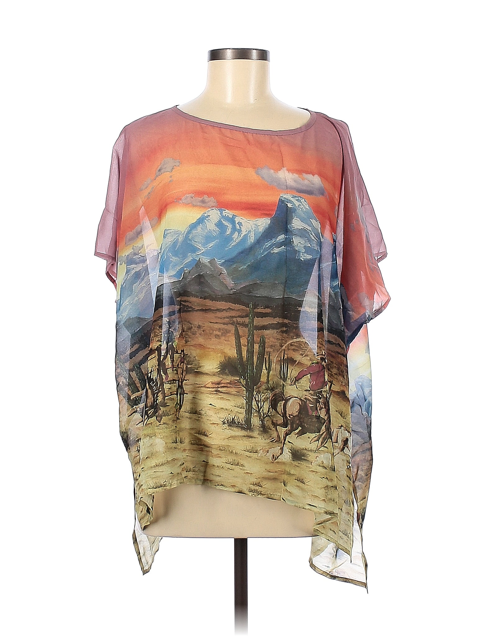 Tasha Polizzi Collection Tropical Multi Color Pink Short Sleeve Blouse ...