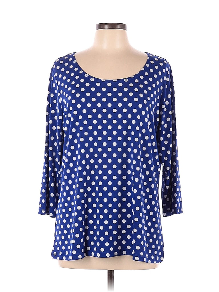 Susan Graver Polka Dots Blue Long Sleeve Blouse Size L 73 Off Thredup