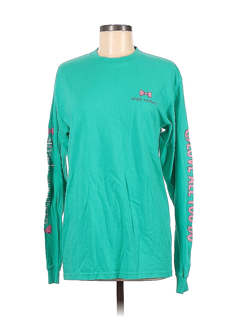 Simply Southern 100% Cotton Graphic Solid Teal Long Sleeve T-Shirt Size ...