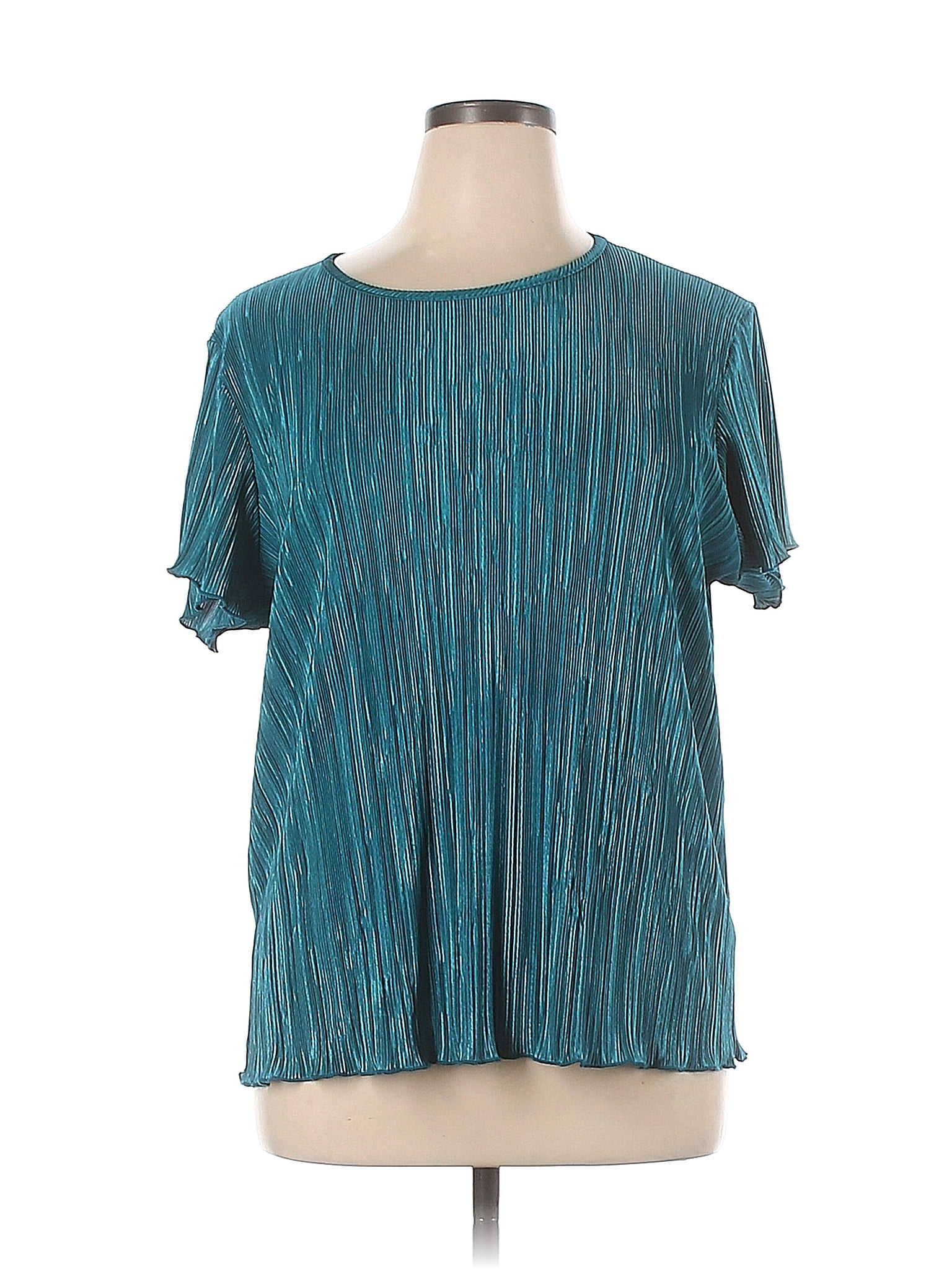 Dressbarn 100 Polyester Teal Blue Short Sleeve Blouse Size 1x Plus