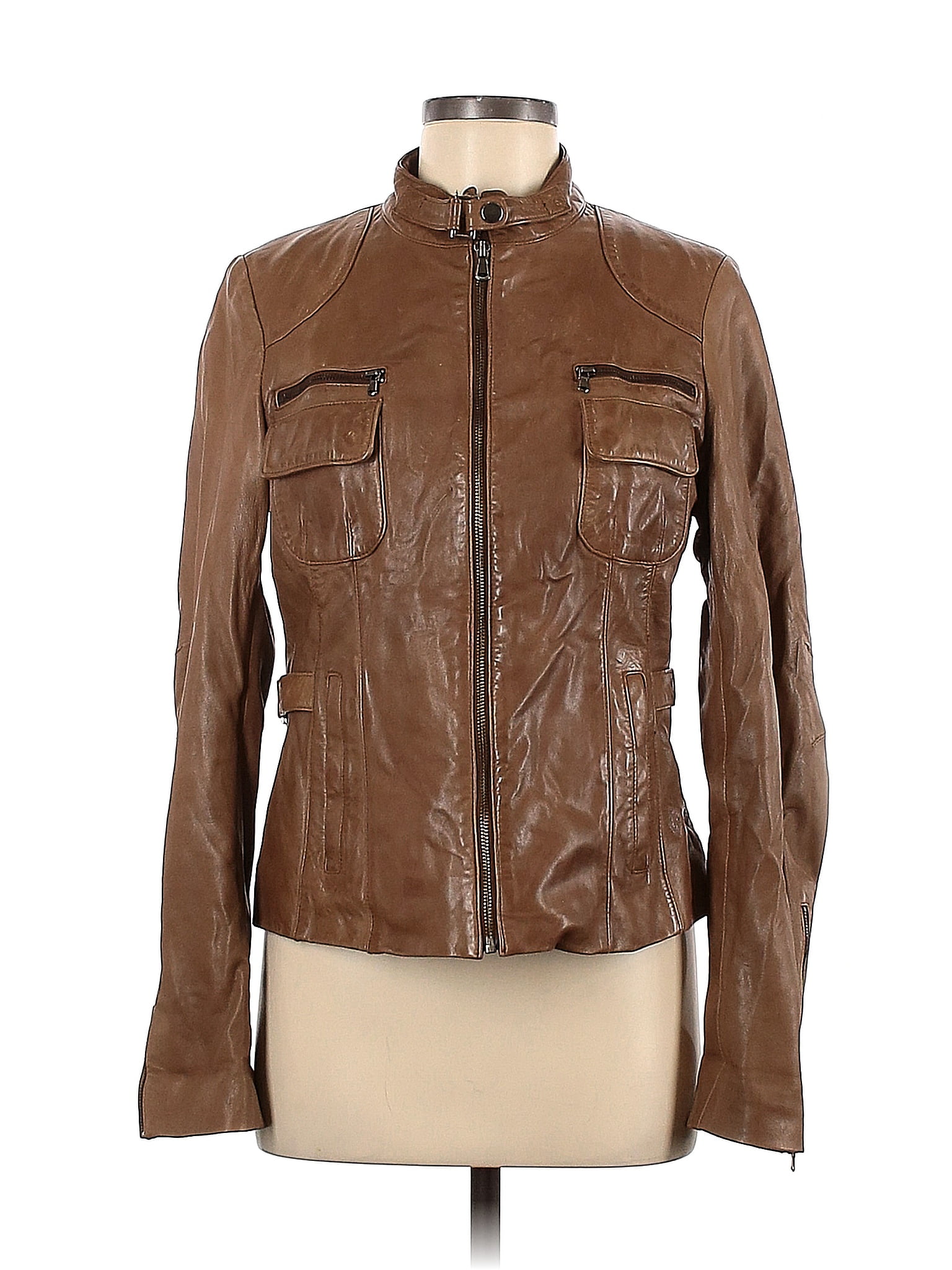Overland 100% Leather Solid Brown Leather Jacket Size S - 71% off | thredUP