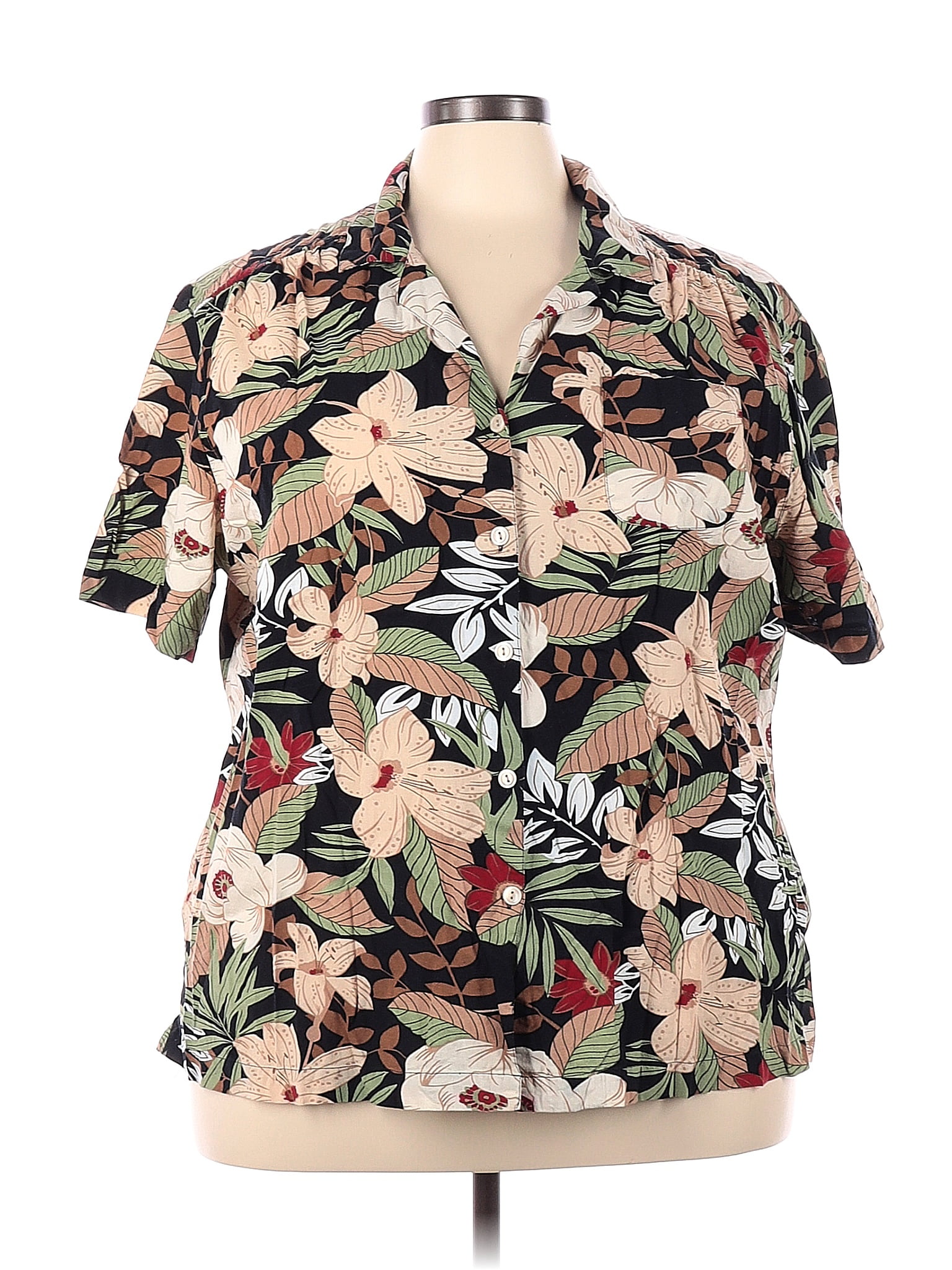 Cathy Daniels Tropical Ivory Sleeveless Button-Down Shirt Size 3X (Plus ...