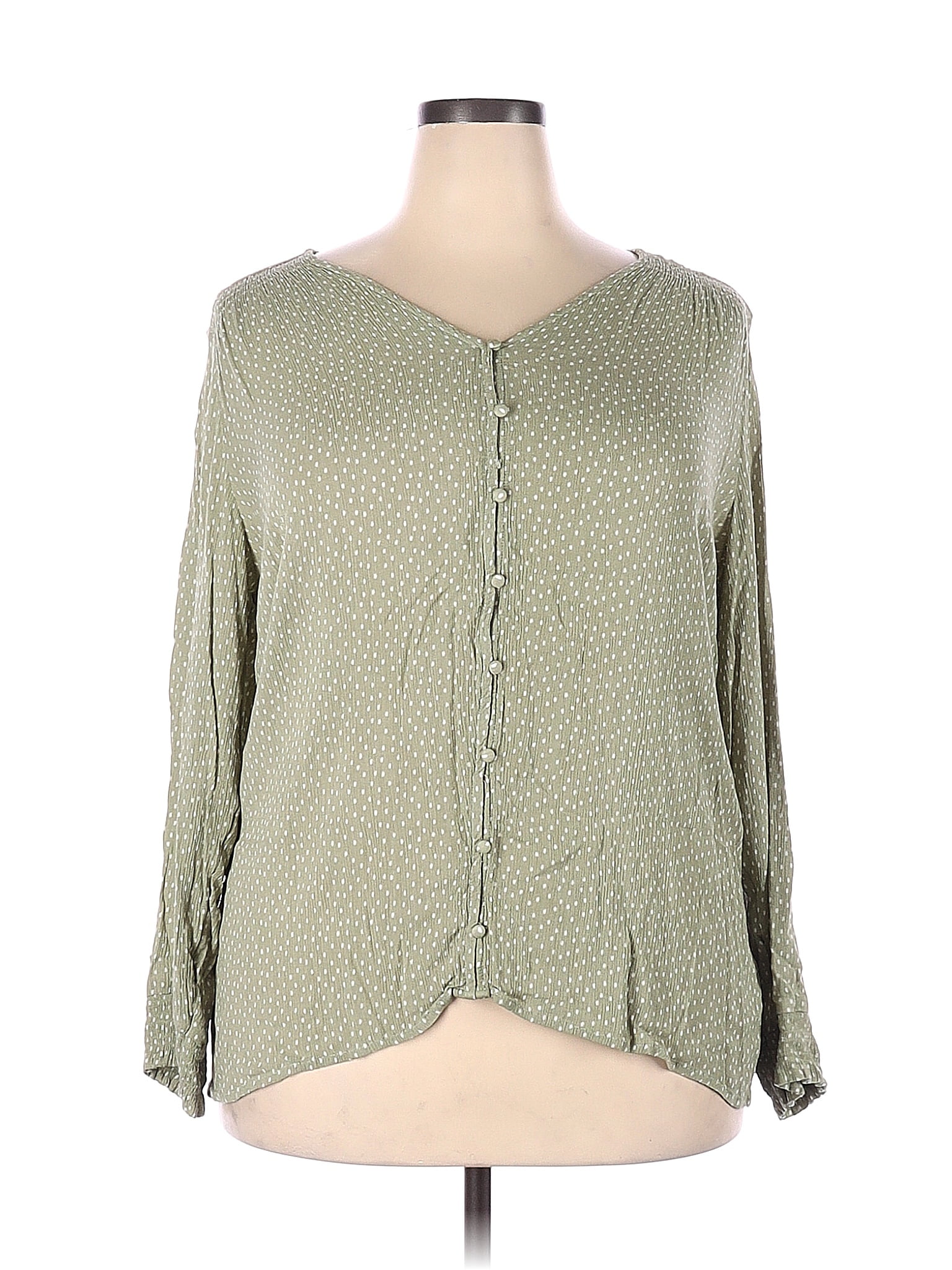 Market And Spruce 100 Rayon Polka Dots Green Long Sleeve Blouse Size